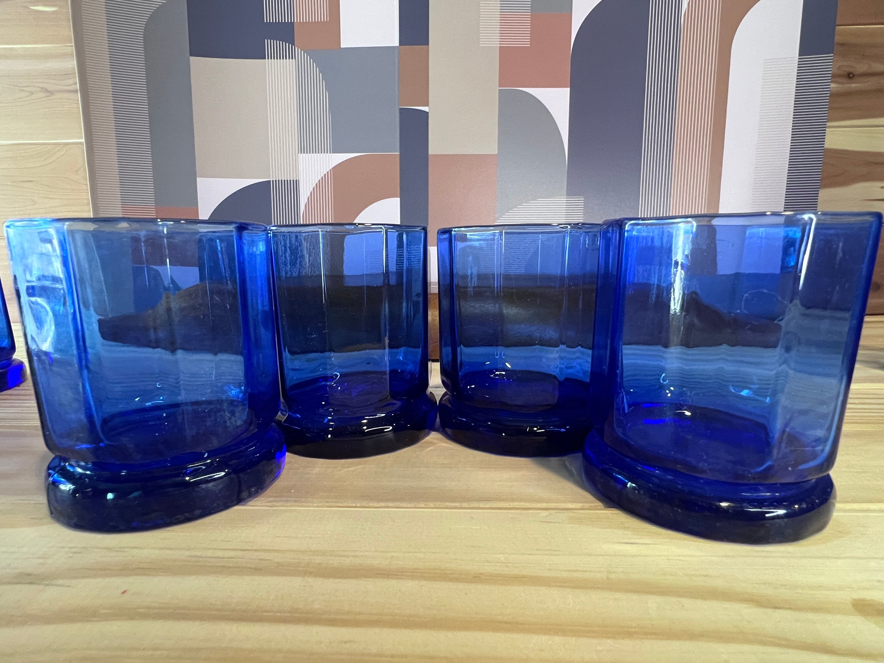 Vintage MCM Cobalt Blue Anchor Hocking Octagon Tumblers Essex - Etsy