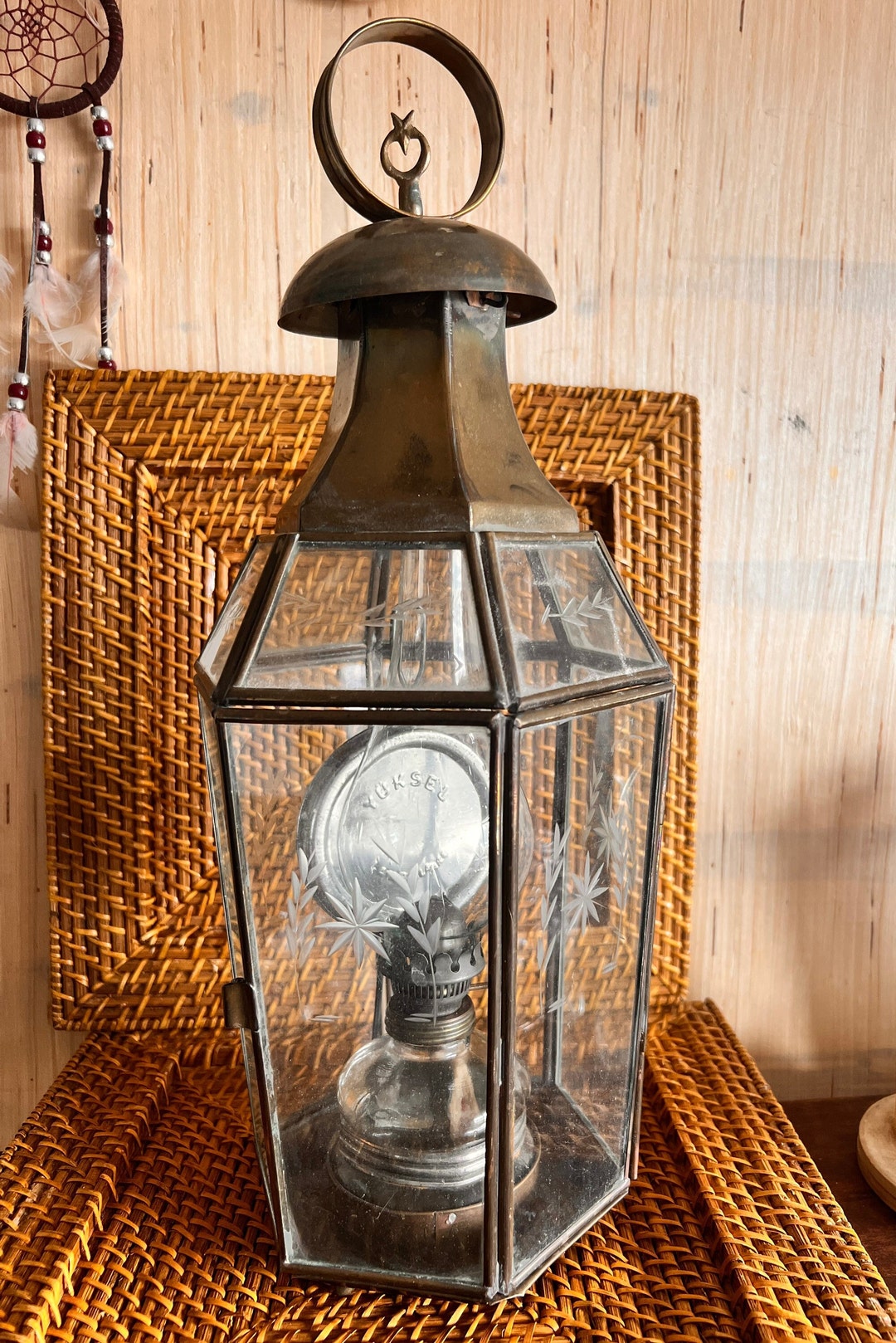 Vintage Turkish Lanterns Yuksel Lambalari Etched Glass & Brass ...