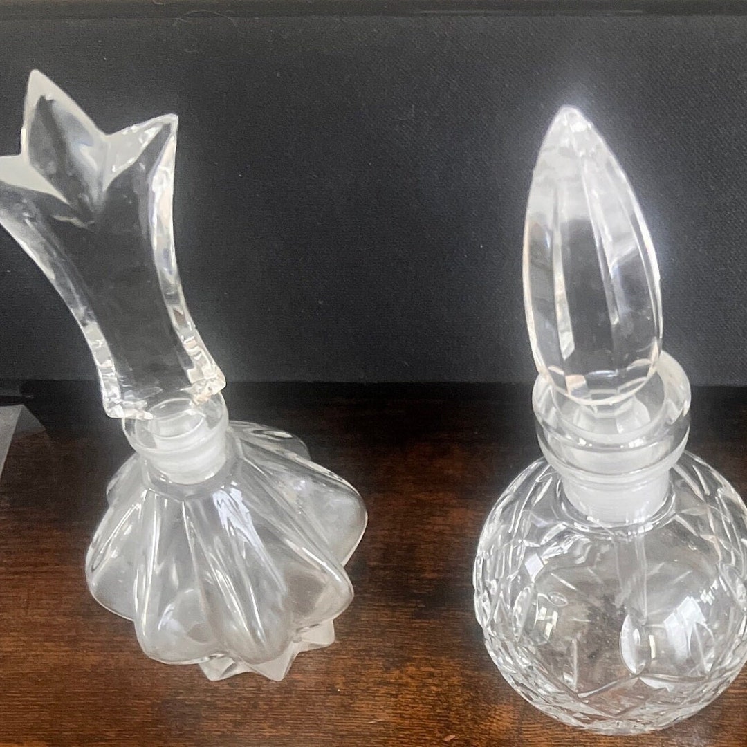 Vintage Clear Art Glass Perfume Bottle With Stopper, - Etsy