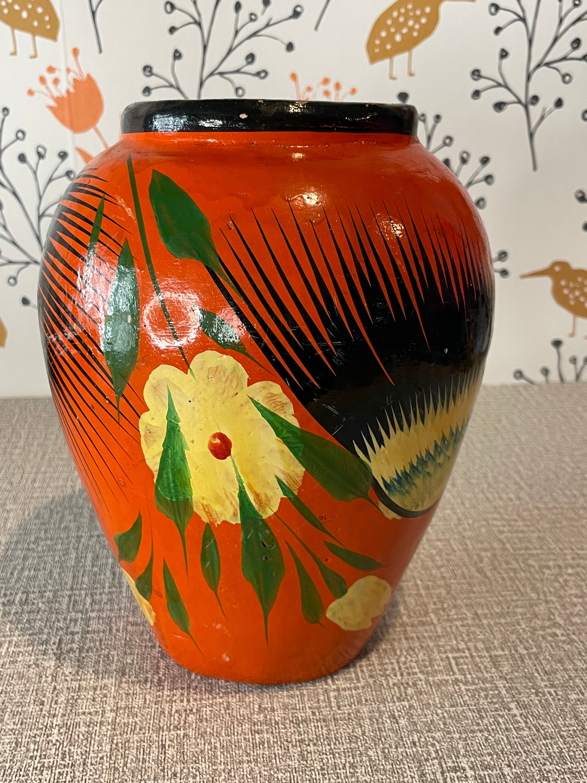 Vintage Mexican Pottery Vase Mid Century Hand Painted - Etsy