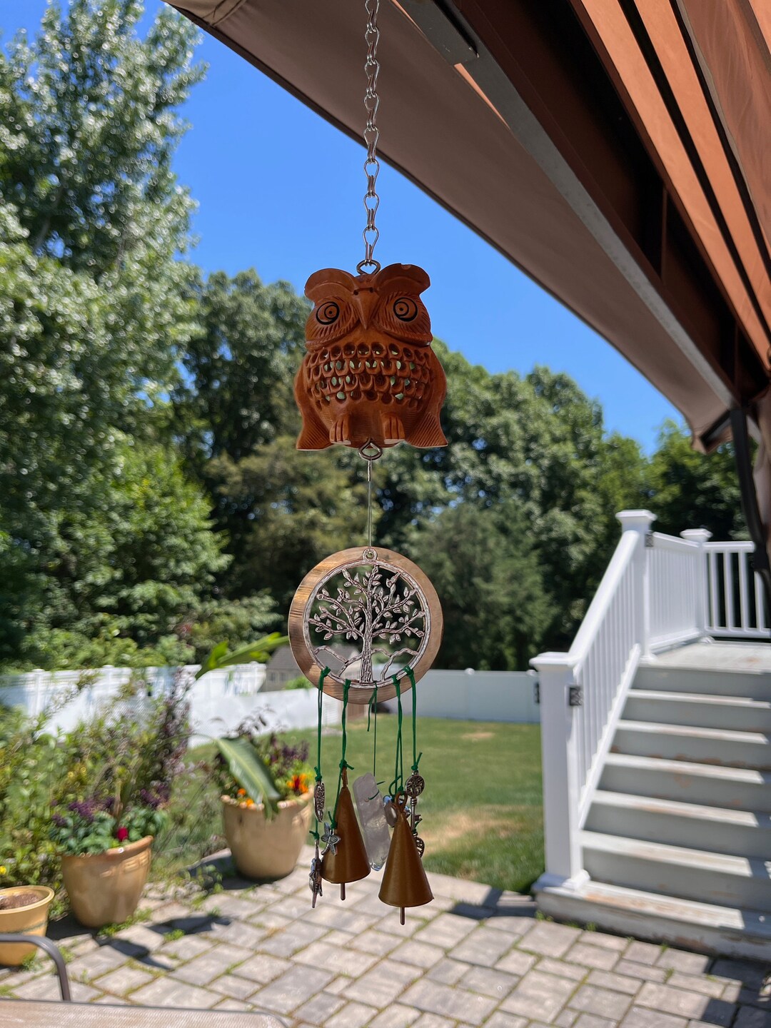 Recycled Cymbal Wood Owl Tree of Life Healing Crystal Witch Bells ...