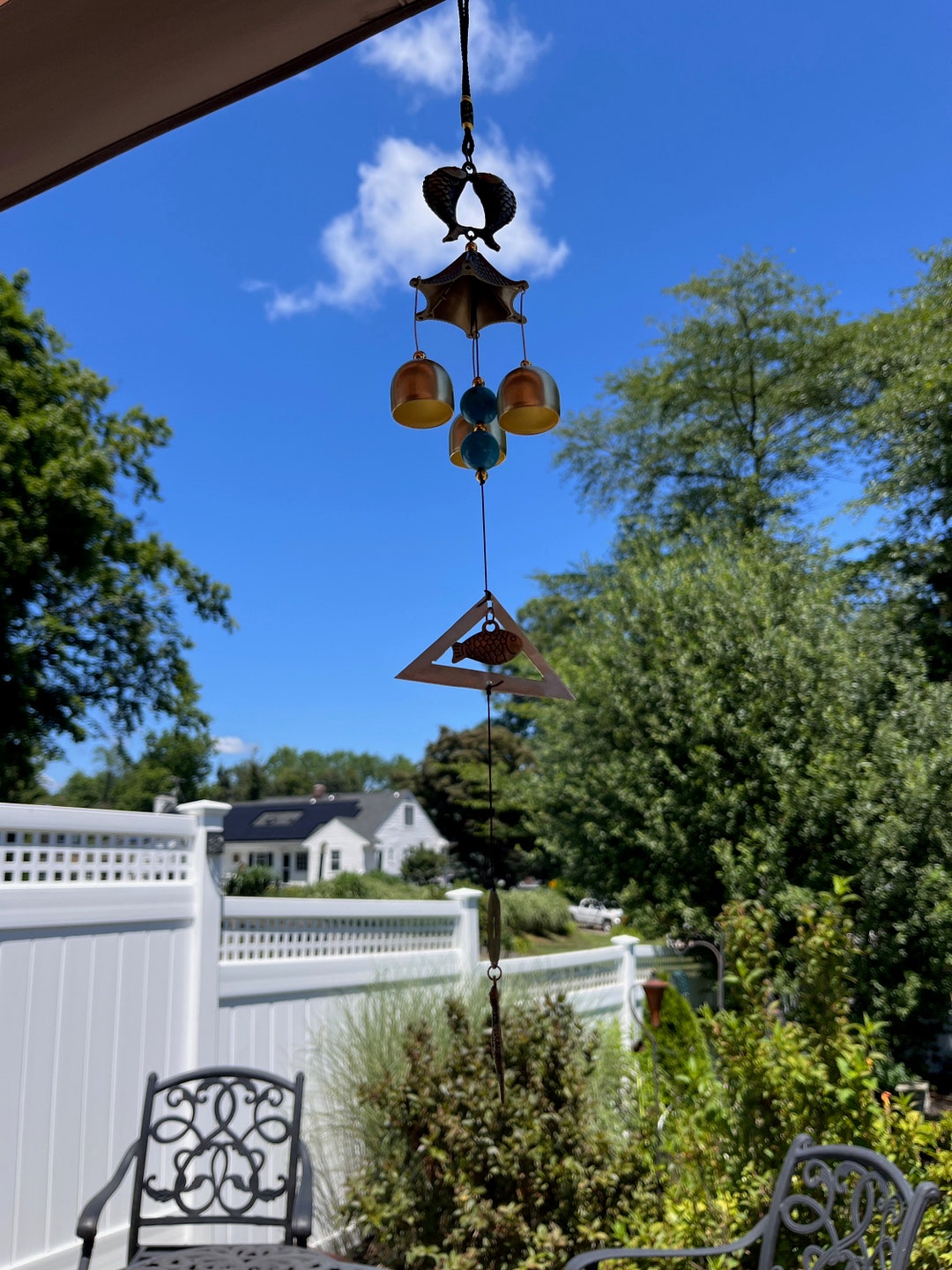 Recycled Cymbal Asian Fish Snake Feng Shui Garden Nature Wind Chime ...