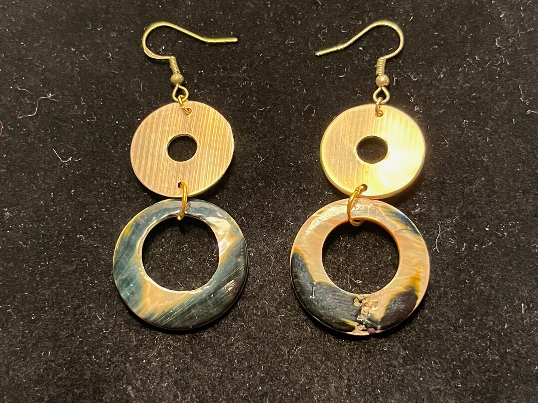Recycled Cymbal Jewelry Dangle Earrings Stone Circles - Etsy