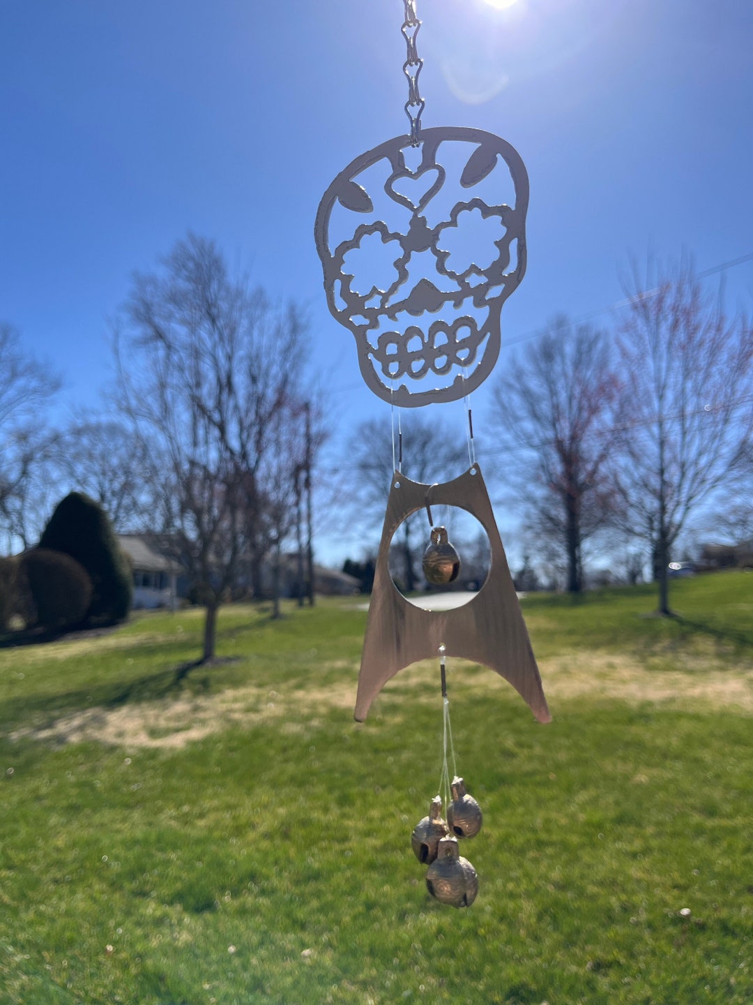 Recycled Cymbal Metal Sugar Skull Day of the Dead Wind Chime - Etsy