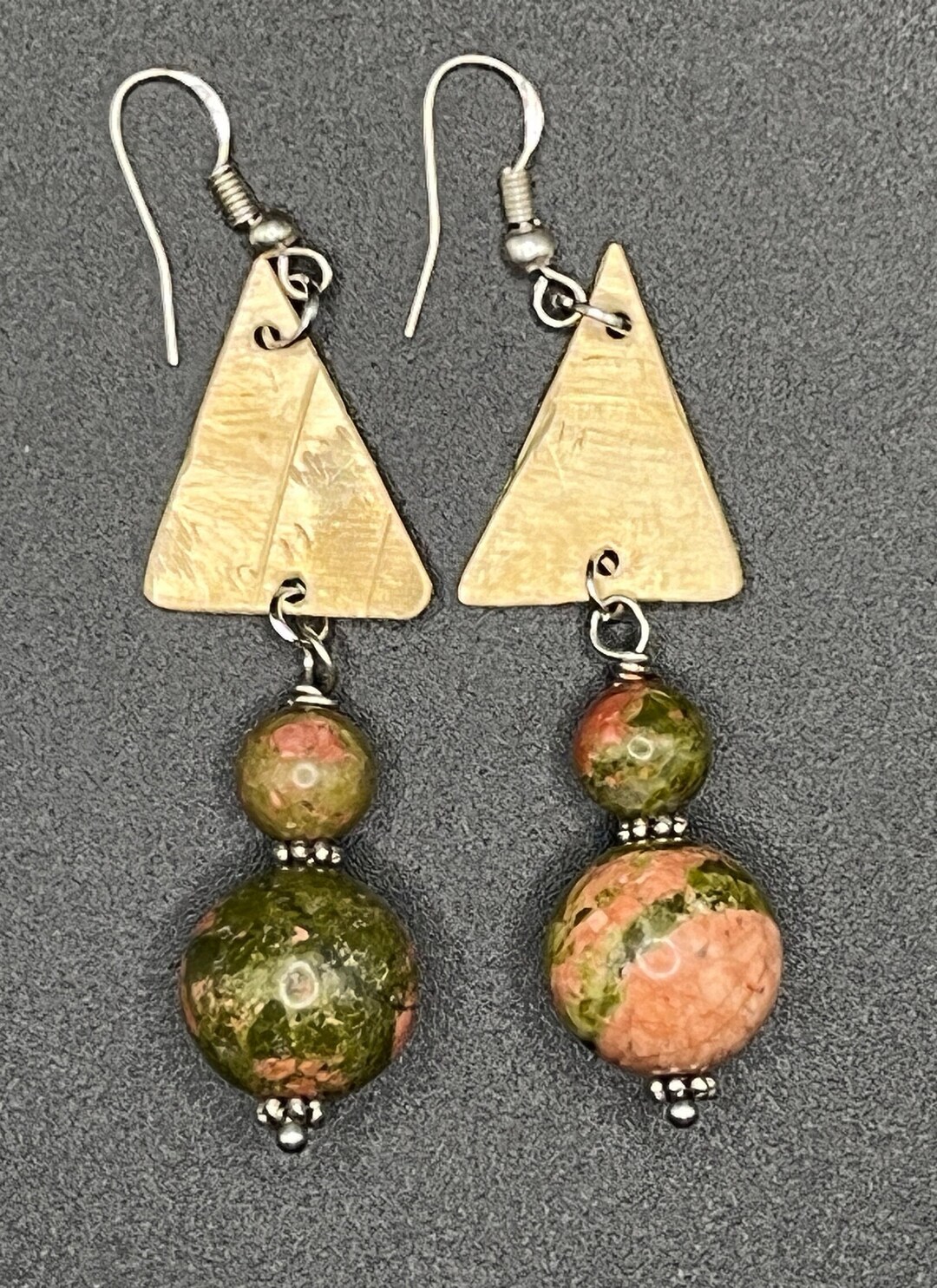 Recycled Cymbal Jewelry Dangle Earrings Triangle Stone - Etsy