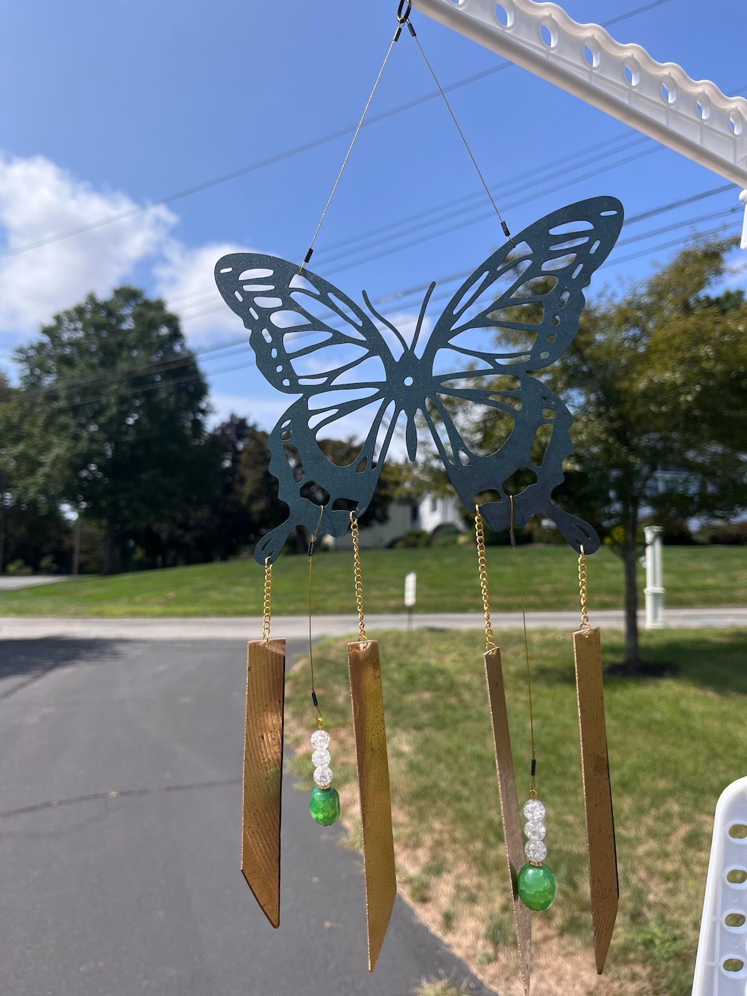Recycled Cymbal Metal Green Butterfly Garden Nature Wind Chime, Gift ...