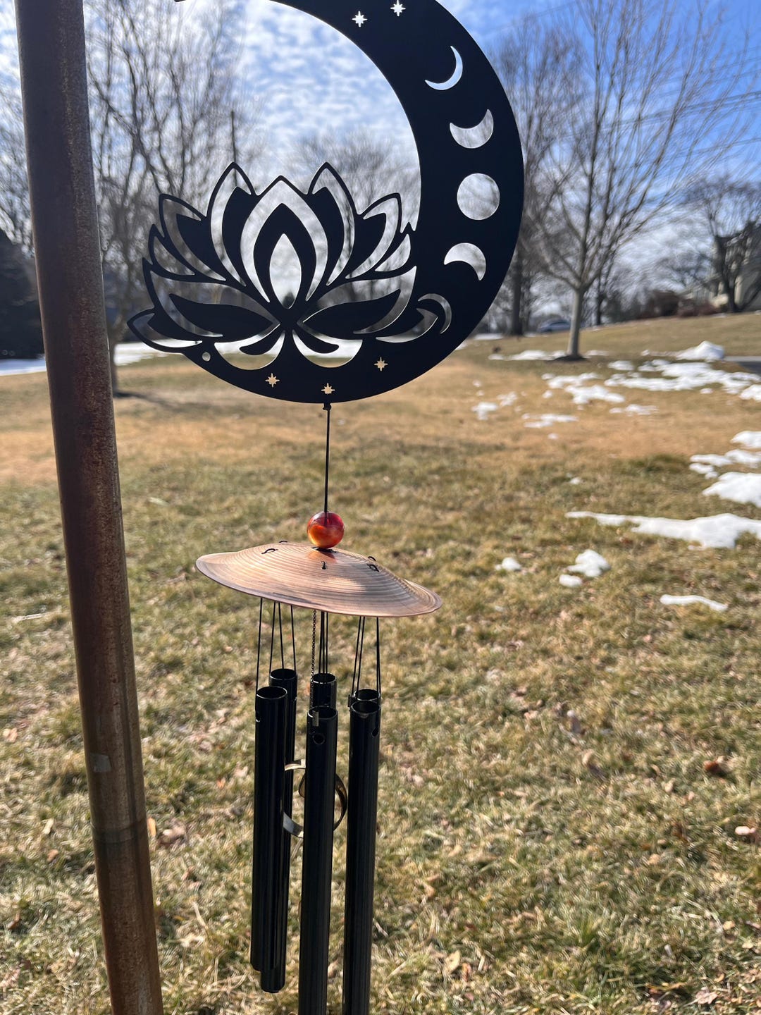 Recycled Cymbal Moon Lotus Flower Wind Chime, Gift for Musician ...
