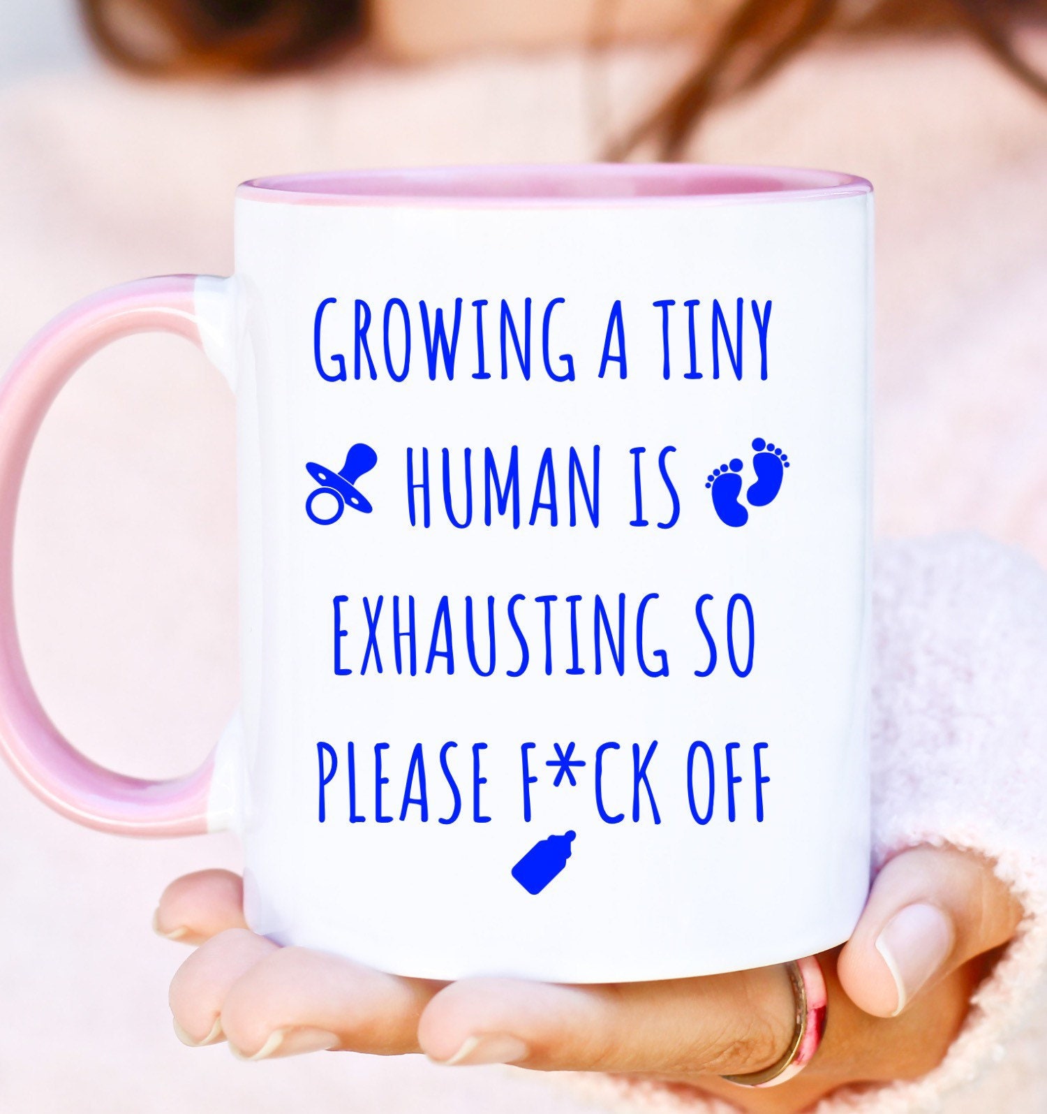Funny Growing Tiny Human is Exhausting Mug Maternity Leave Gift Mum to ...