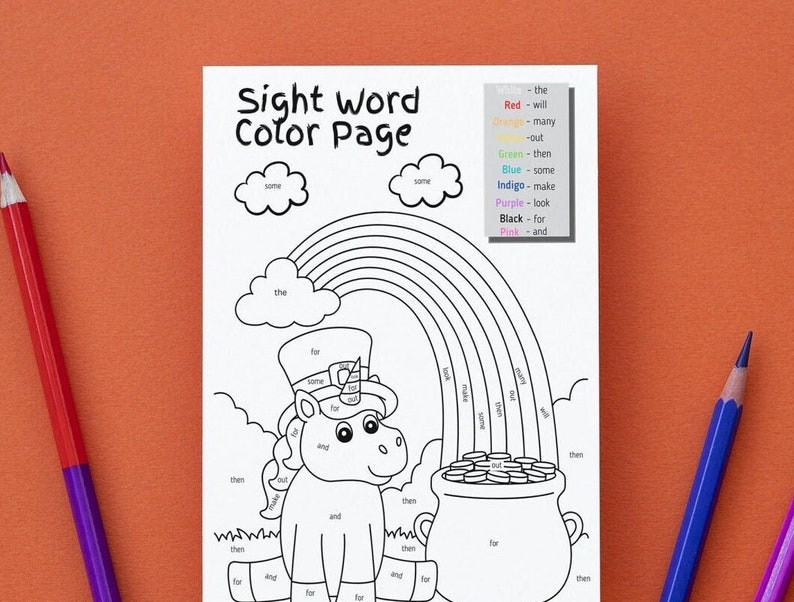 Sight Word Color Page, Coloring Page With Sight Words for Pre-k to ...