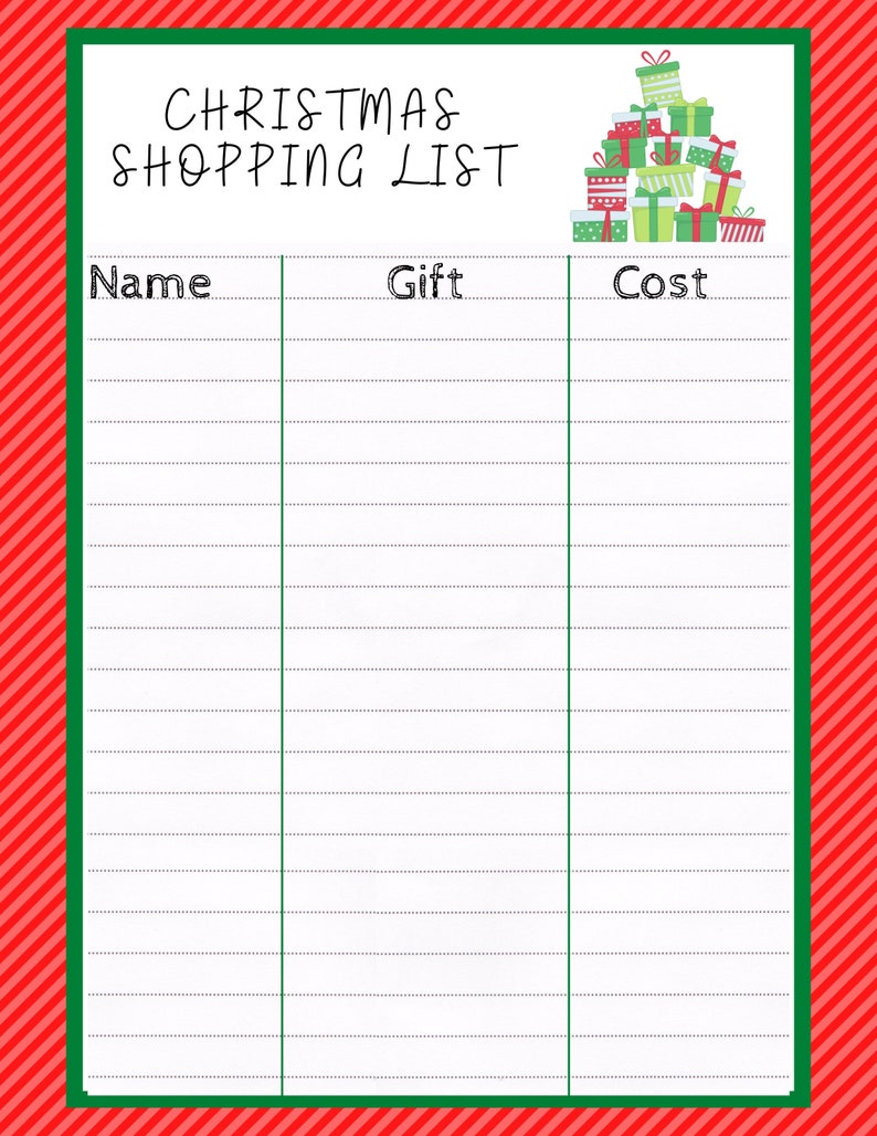 Christmas Shopping List Printable Christmas Gift Planner - Etsy