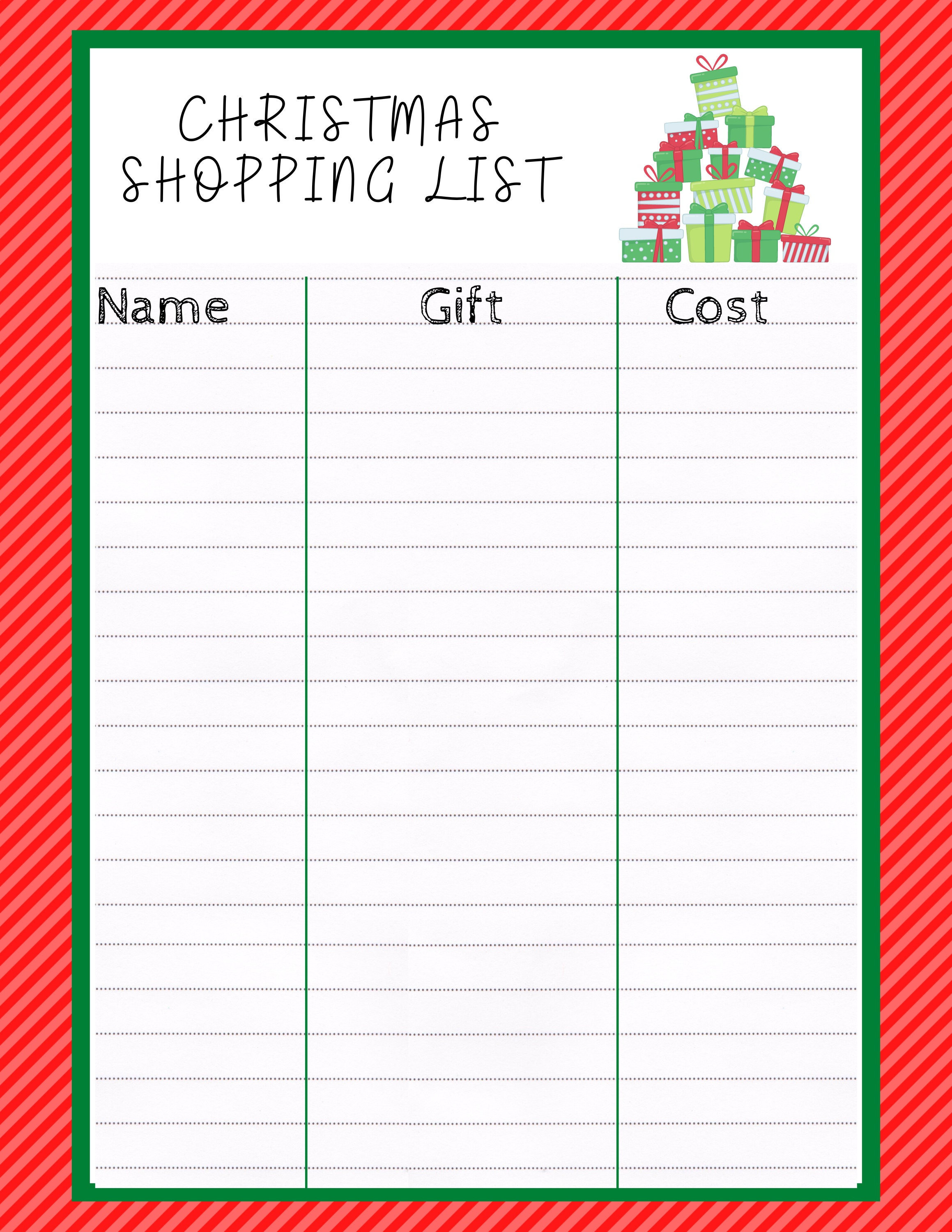 Christmas Shopping List, Printable Christmas Gift Planner - Etsy