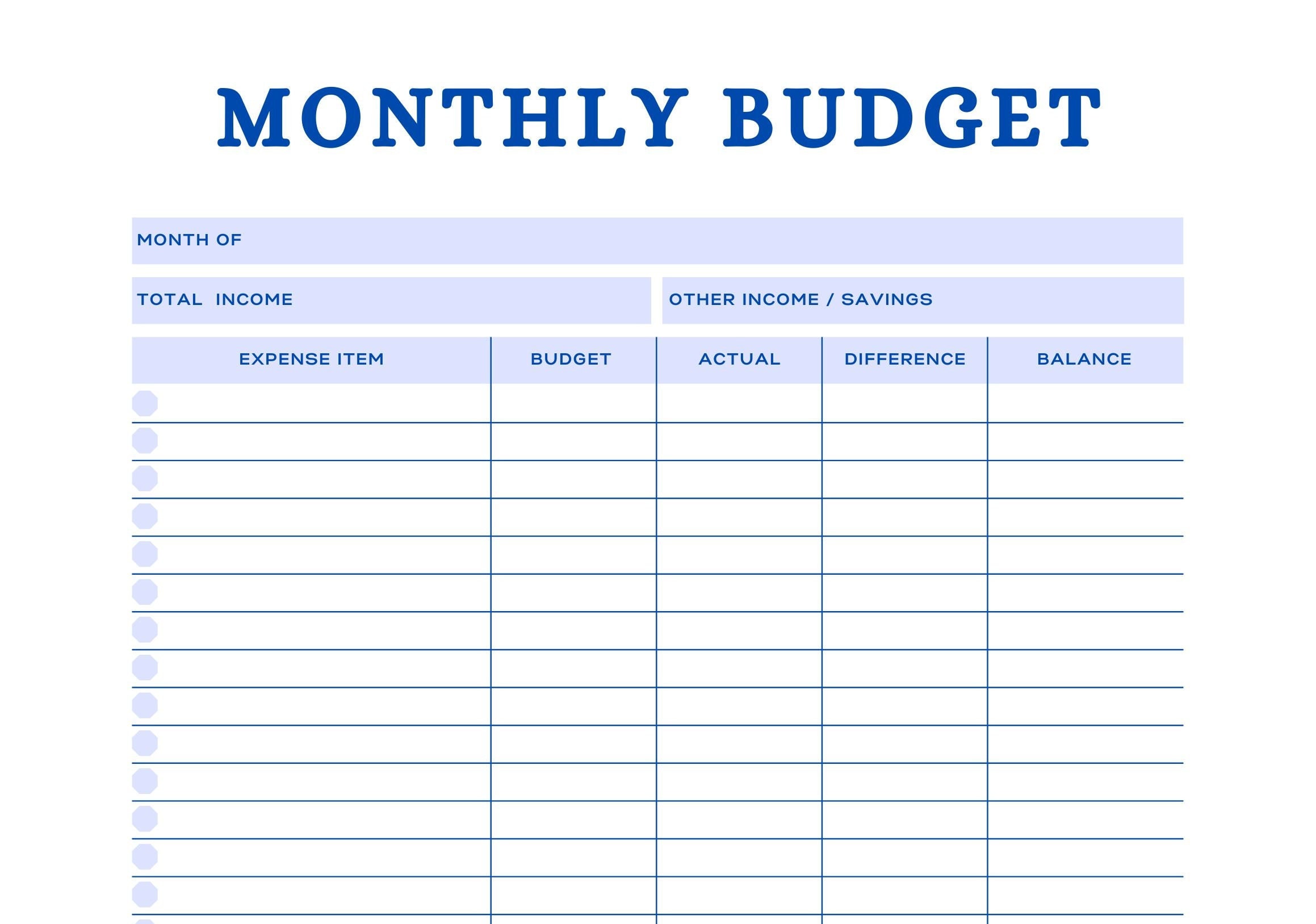 Monthly Budget Spreadsheet, Printable Budget and Debt Tracker ...