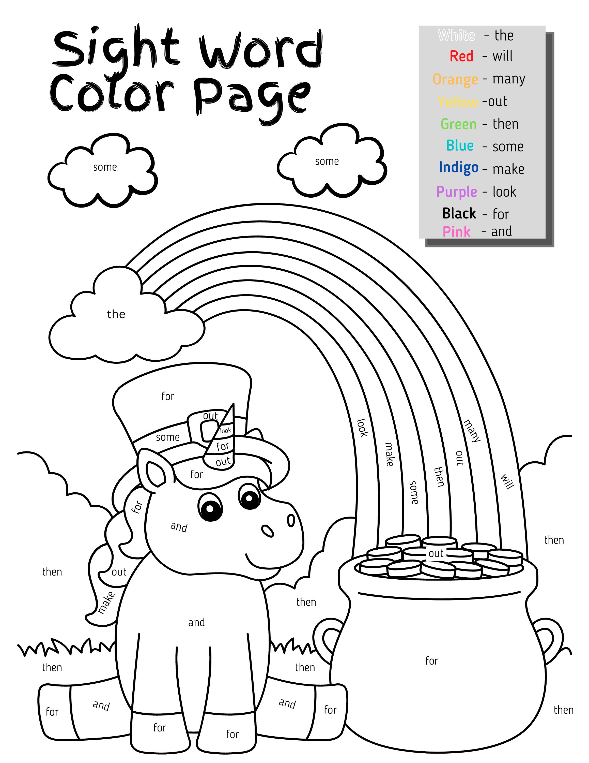 Sight Word Color Page Coloring Page With Sight Words For Pre k To