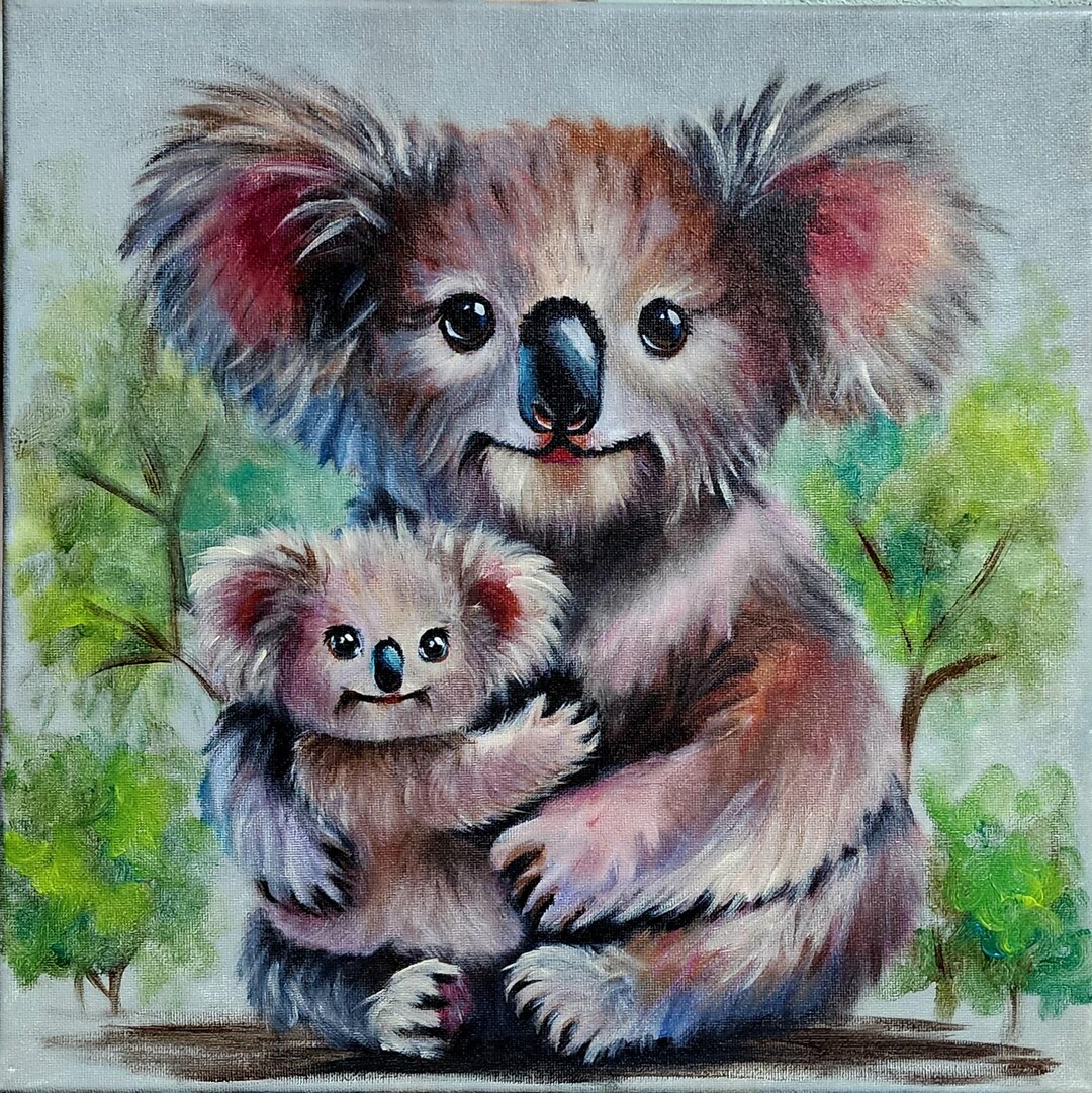 Koala Bear Art, Mom and Baby Animal Painting, Original Wall Decor - Etsy