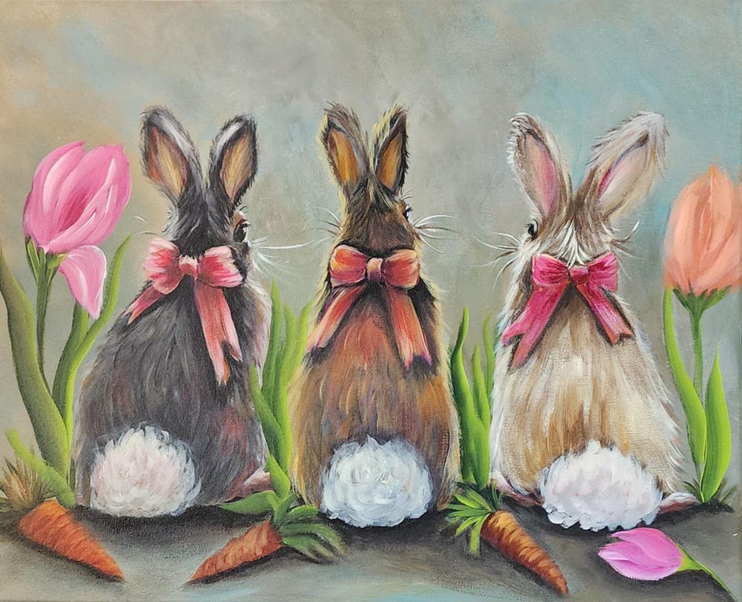 Birthday Art,bunny Art, Easter Art, Spring Painting - Etsy