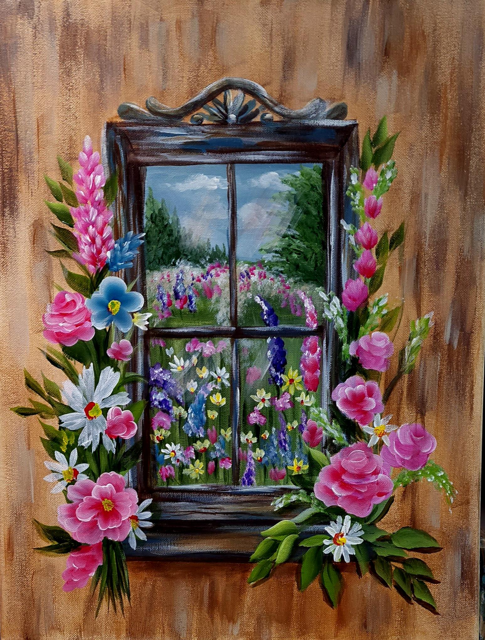 Flower Art, Window Art, Vintage Art, Mothers Day Gift, Flower Garden ...