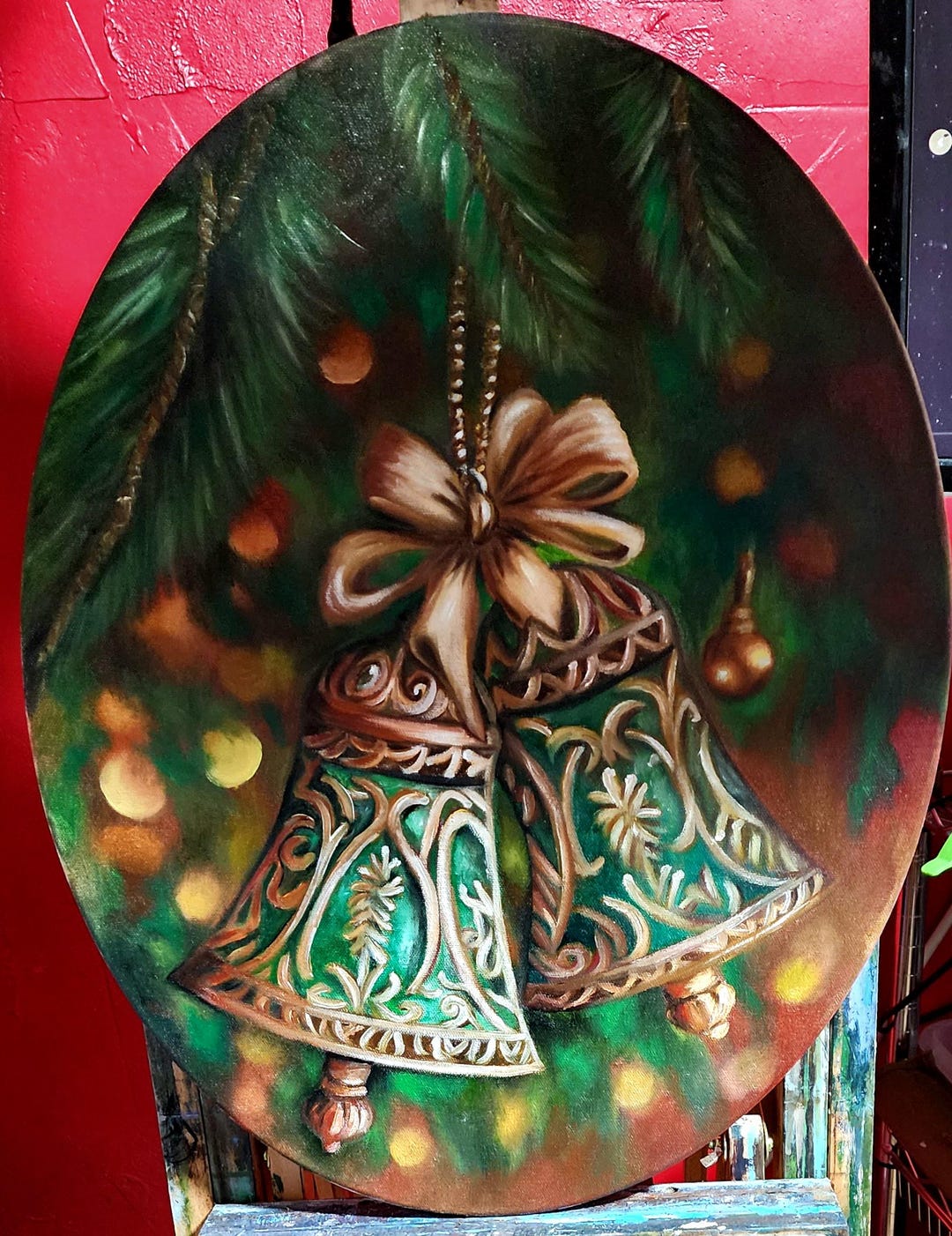 Holiday Art, Christmas Bell Art, Holiday Oil Painting, Joyous Sound - Etsy