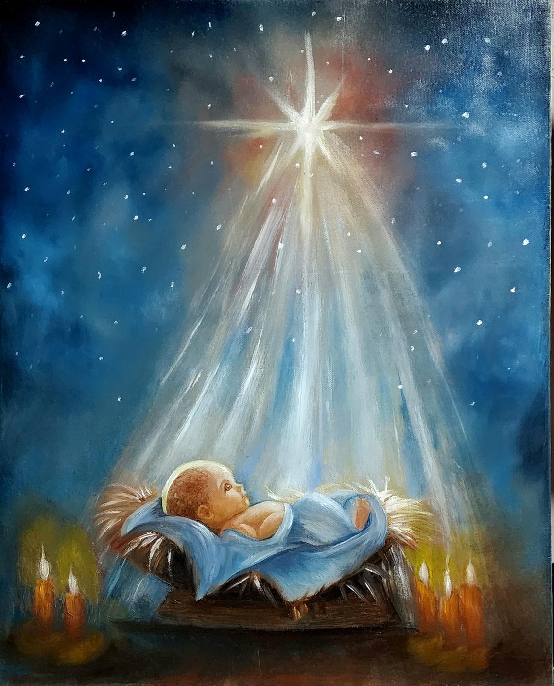 Christian Oil Painting, Holiday Painting, Baby Jesus Painting, Behold ...