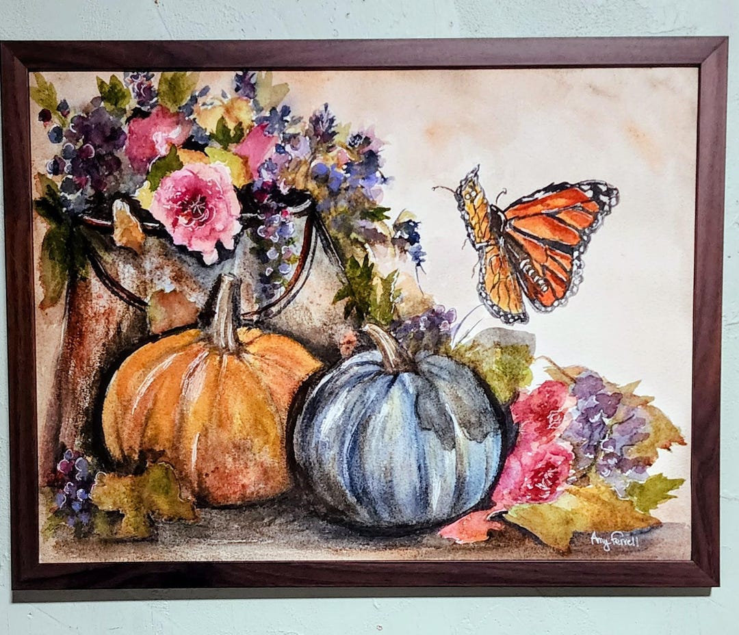Fall Themed Art, Watercolor Pumpkins, Butterfly Decor - Etsy