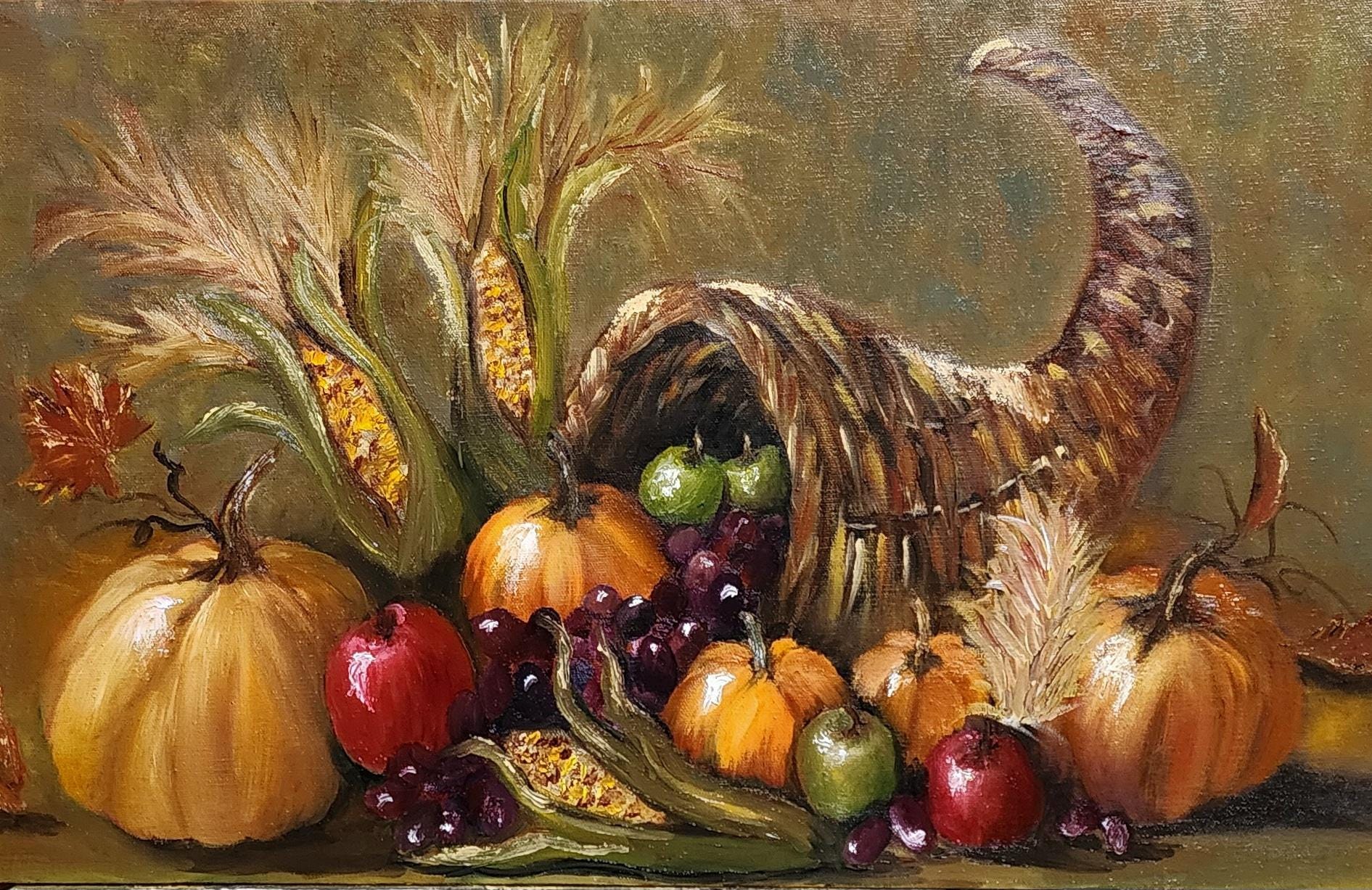 Cornucopia Oil Painting: Fall Harvest Still Life (12x24 Canvas) - Etsy