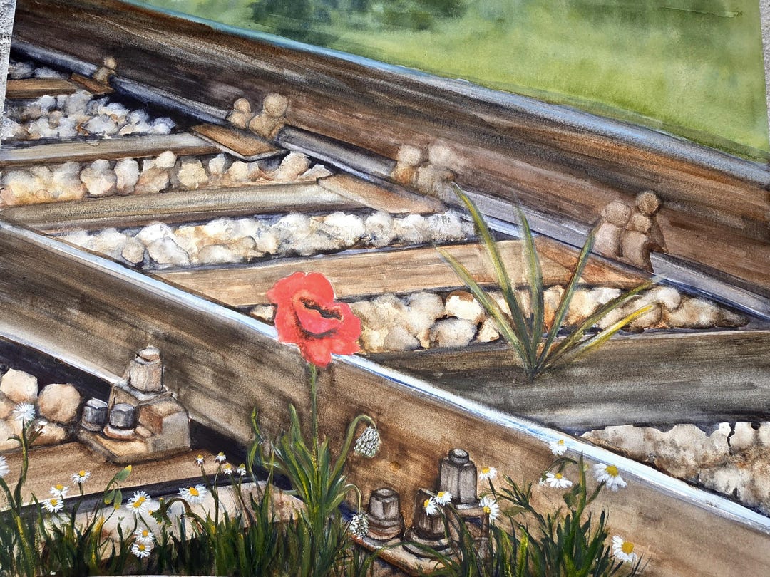 Poppy Art, Railroad Decor, Flower Wall Hanging, Vintage Theme - Etsy