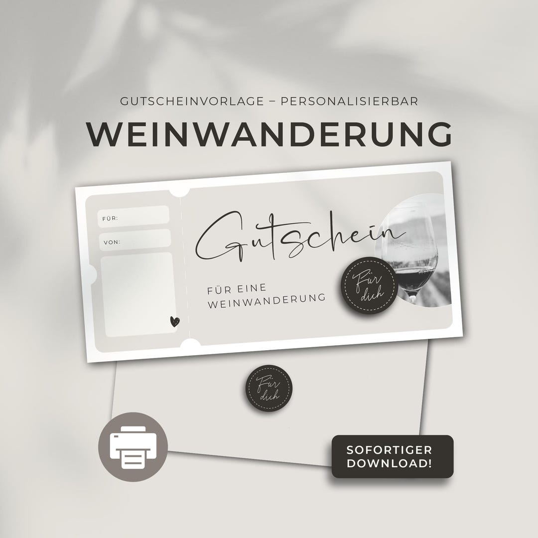 Voucher Wine Hike Print Template Customizable Template Print Gift Idea ...