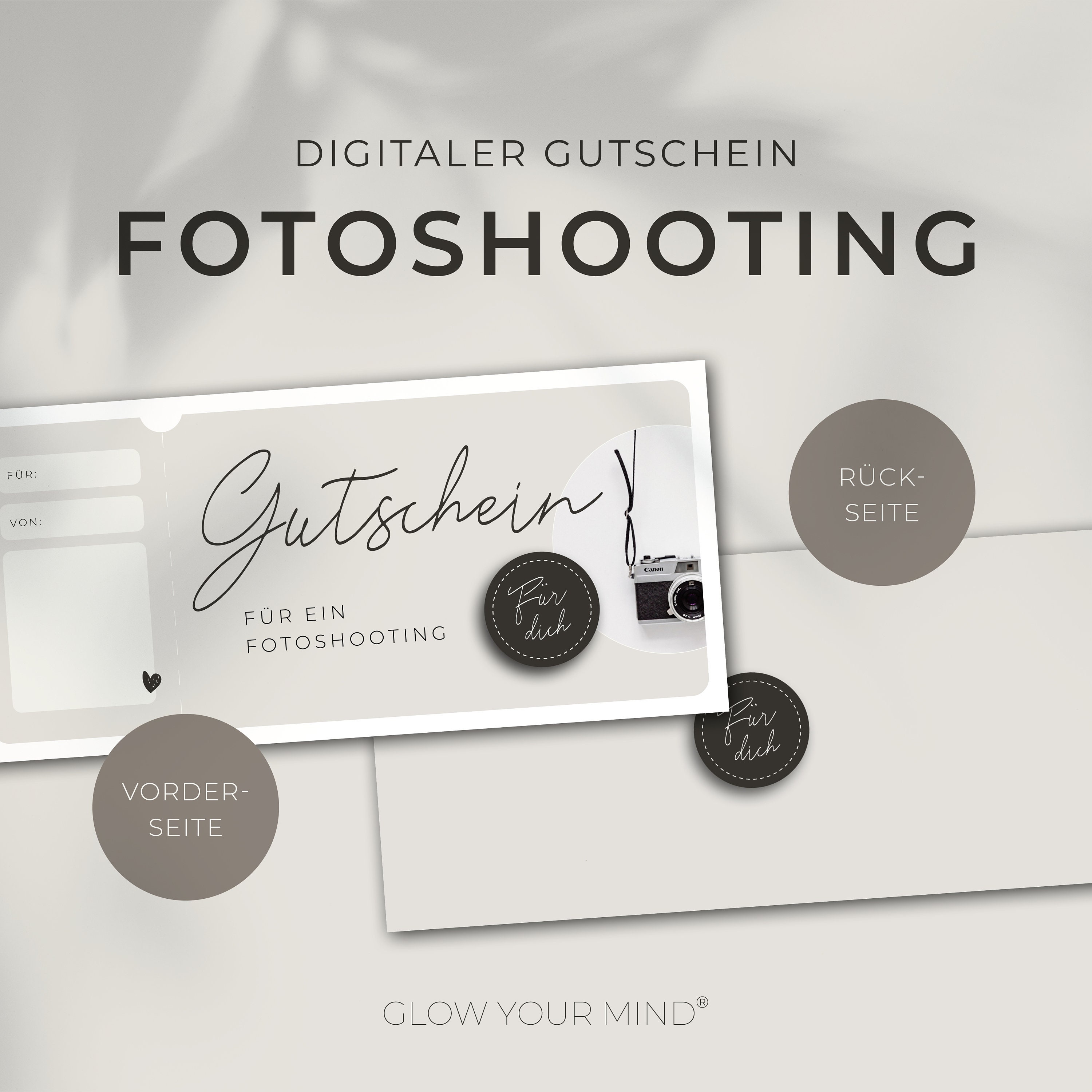 Digitaler Gutschein Fotoshooting personalisierbar Gutscheinvorlage zum Ausdrucken Geschenkidee ...