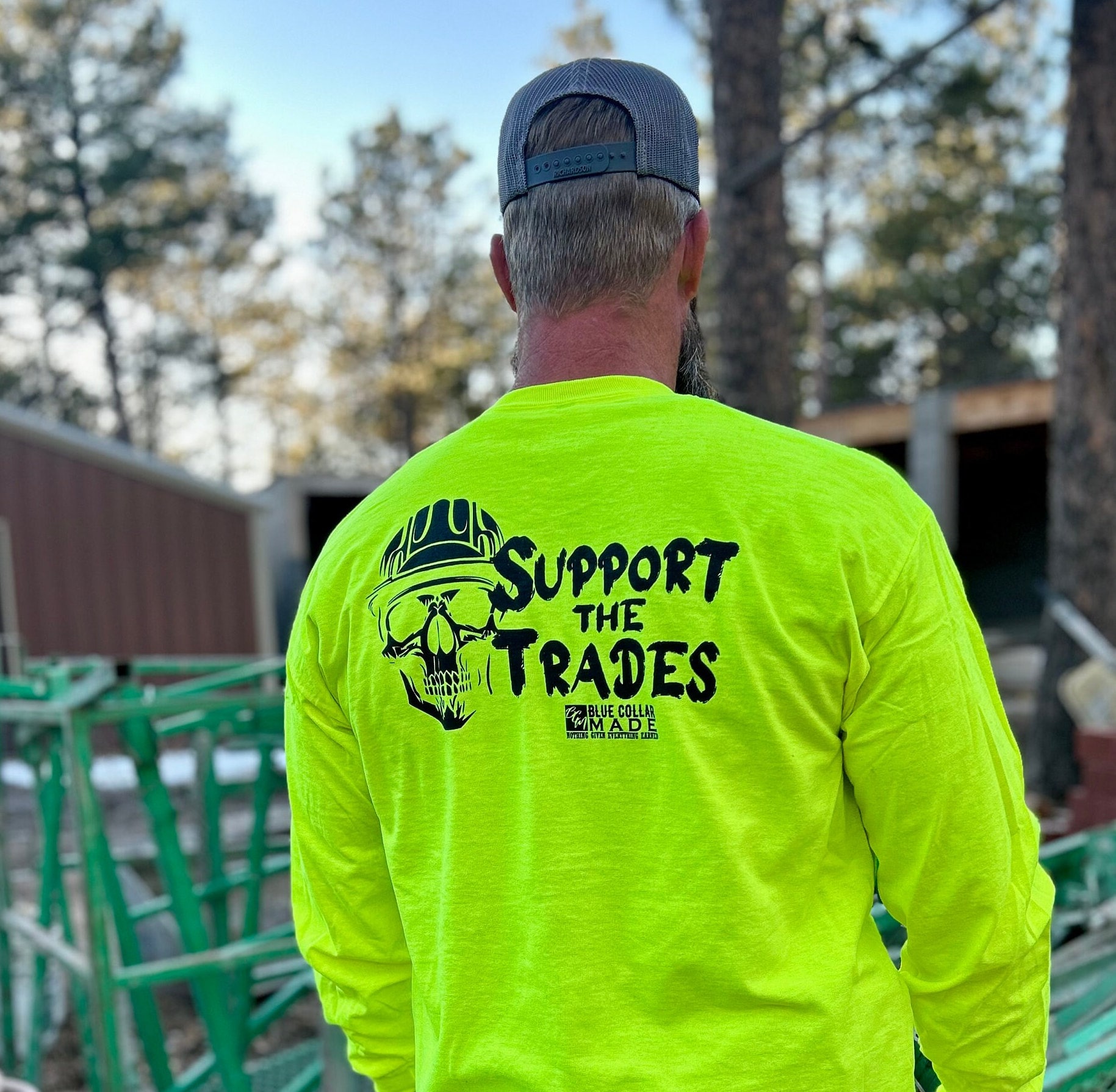 Support the Trades Skull High Viz Shirt Blue Collar T-shirt Tradesmen ...