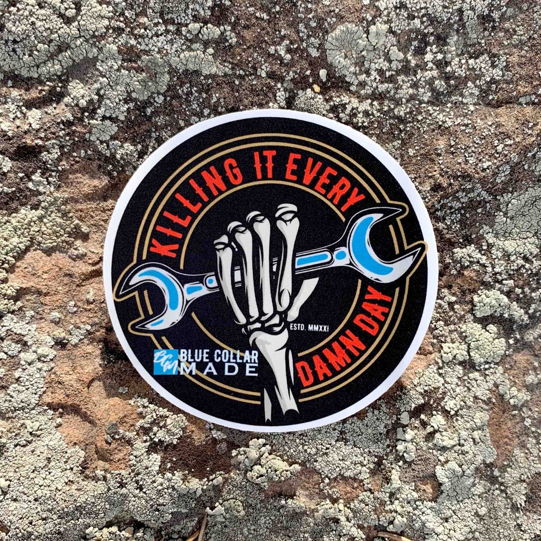 Blue Collar Sticker | Killing It Wrench Sticker | Hard Hat Sticker ...