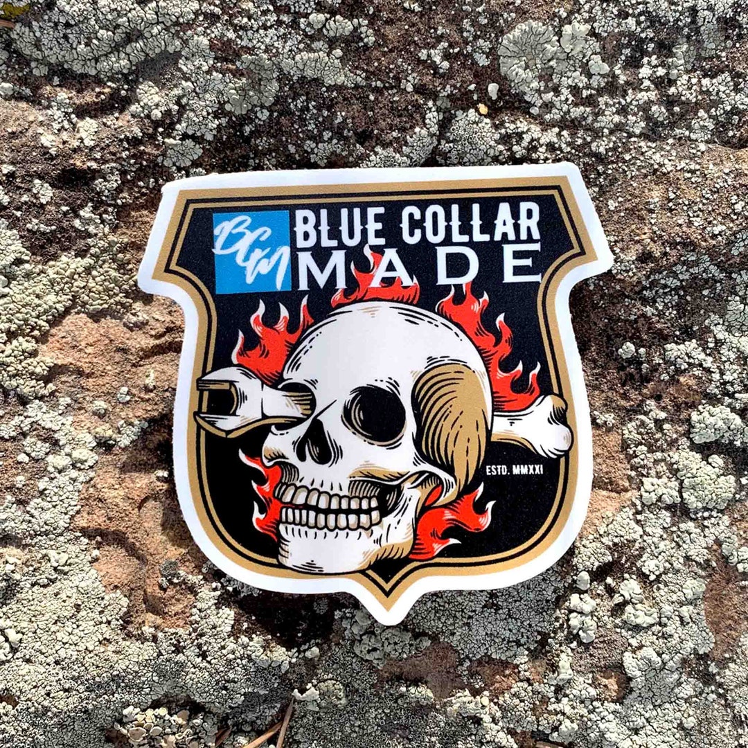 Blue Collar Hard Hat Sticker | Skull Badge Hard Hat Sticker | Blue ...