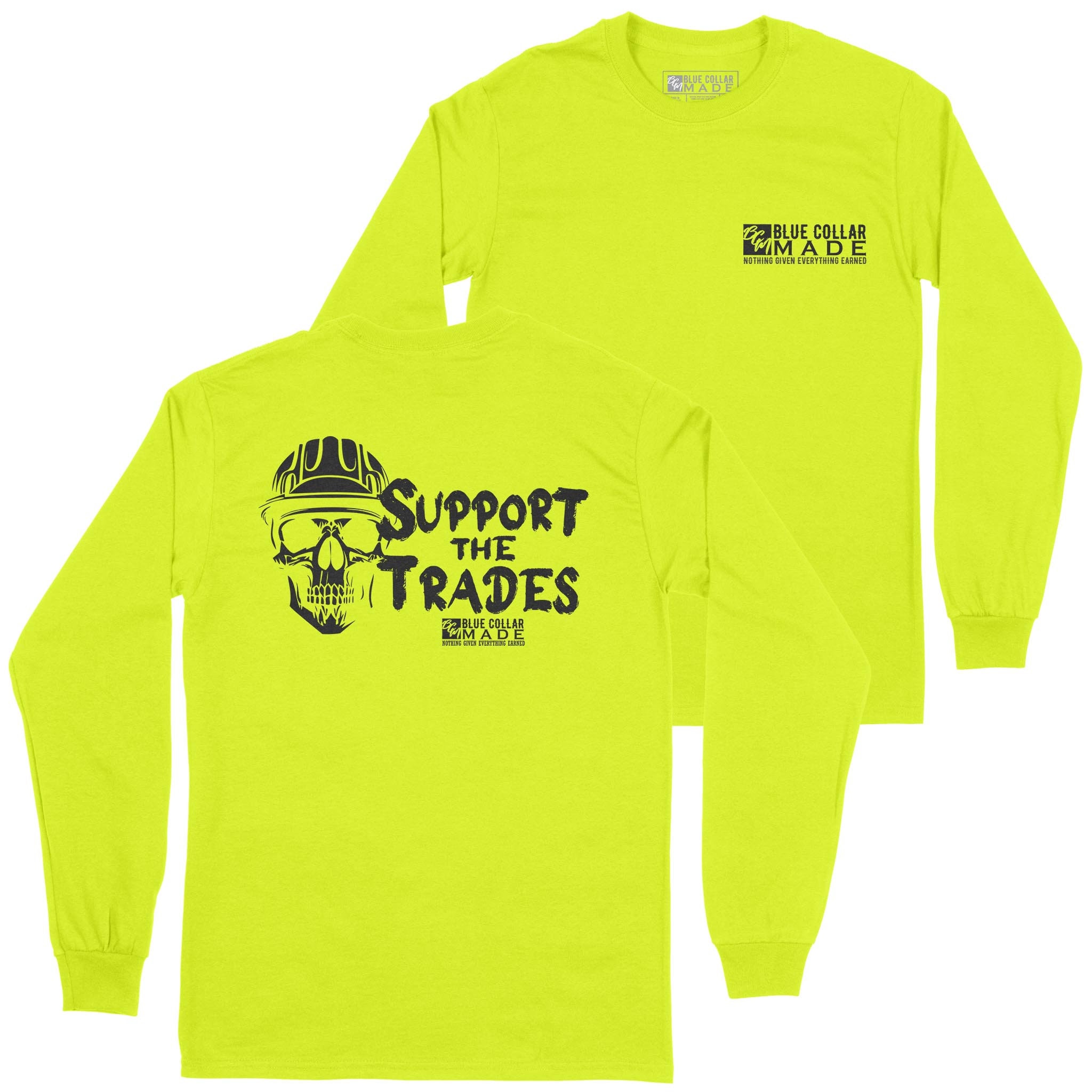Support the Trades Skull High Viz Shirt Blue Collar T-shirt Tradesmen ...