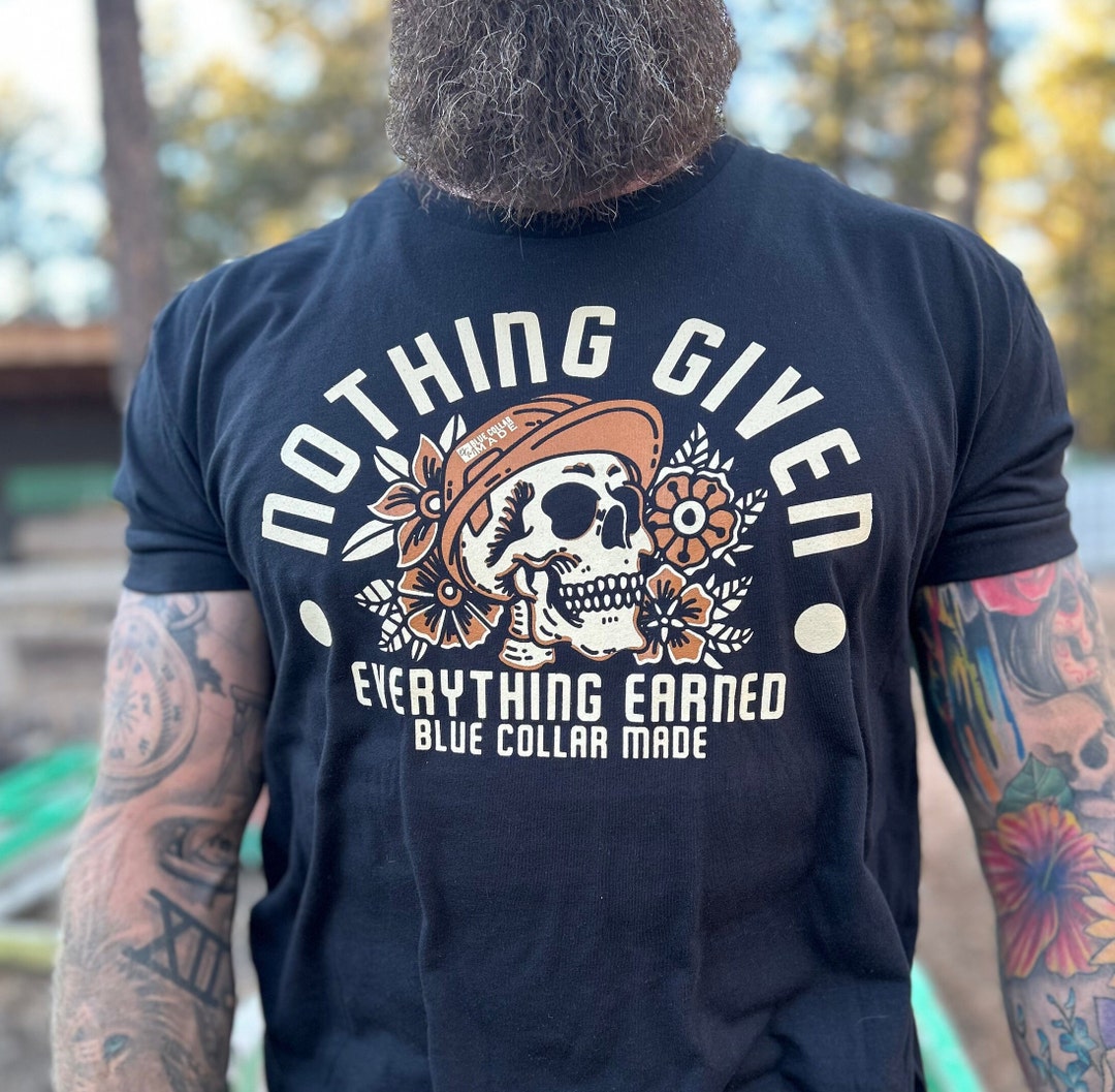 Blue Collar T-shirt Blue Collar Hardhat Skull Support the Trades ...