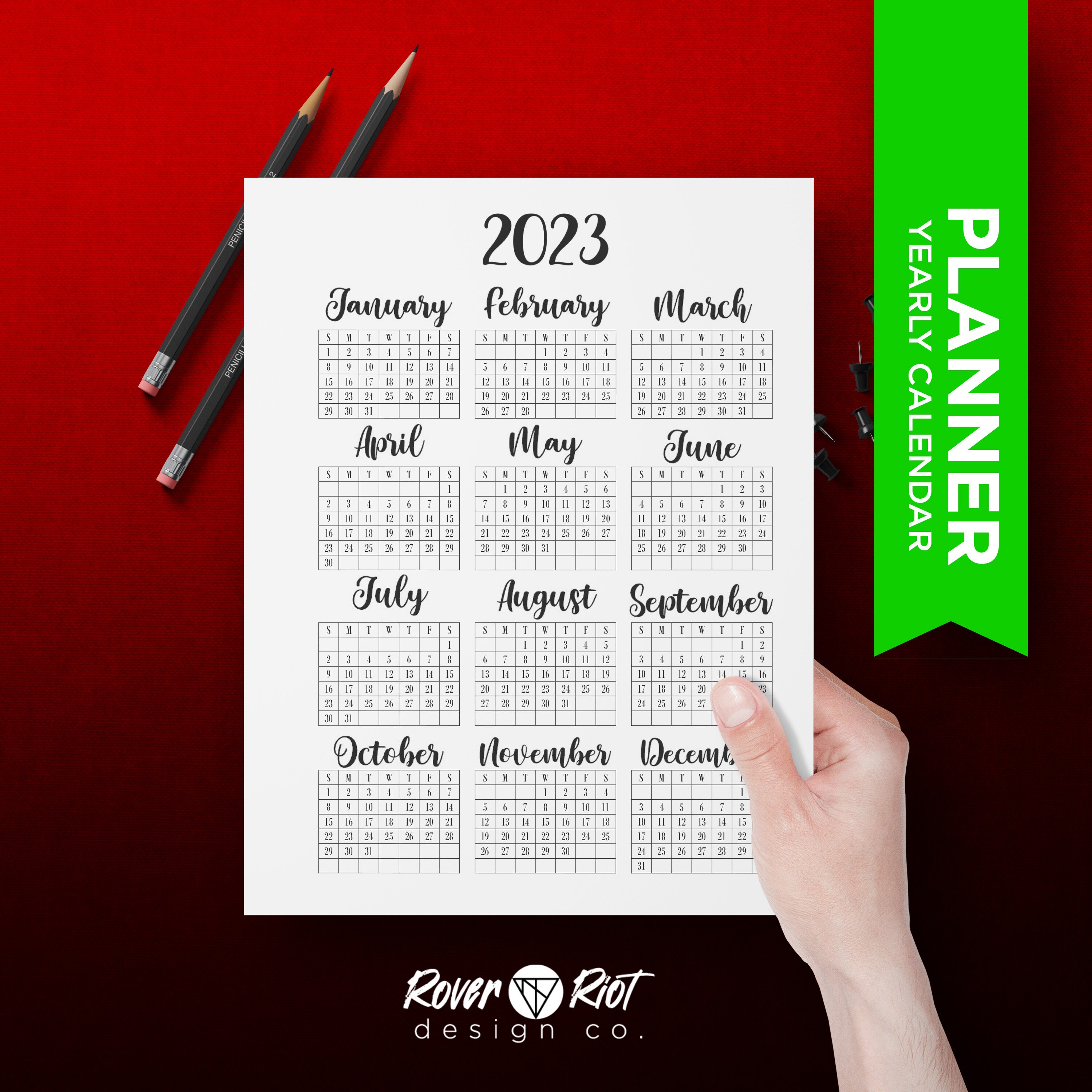 Yearly Calendar - Printable - Digital Download - Etsy