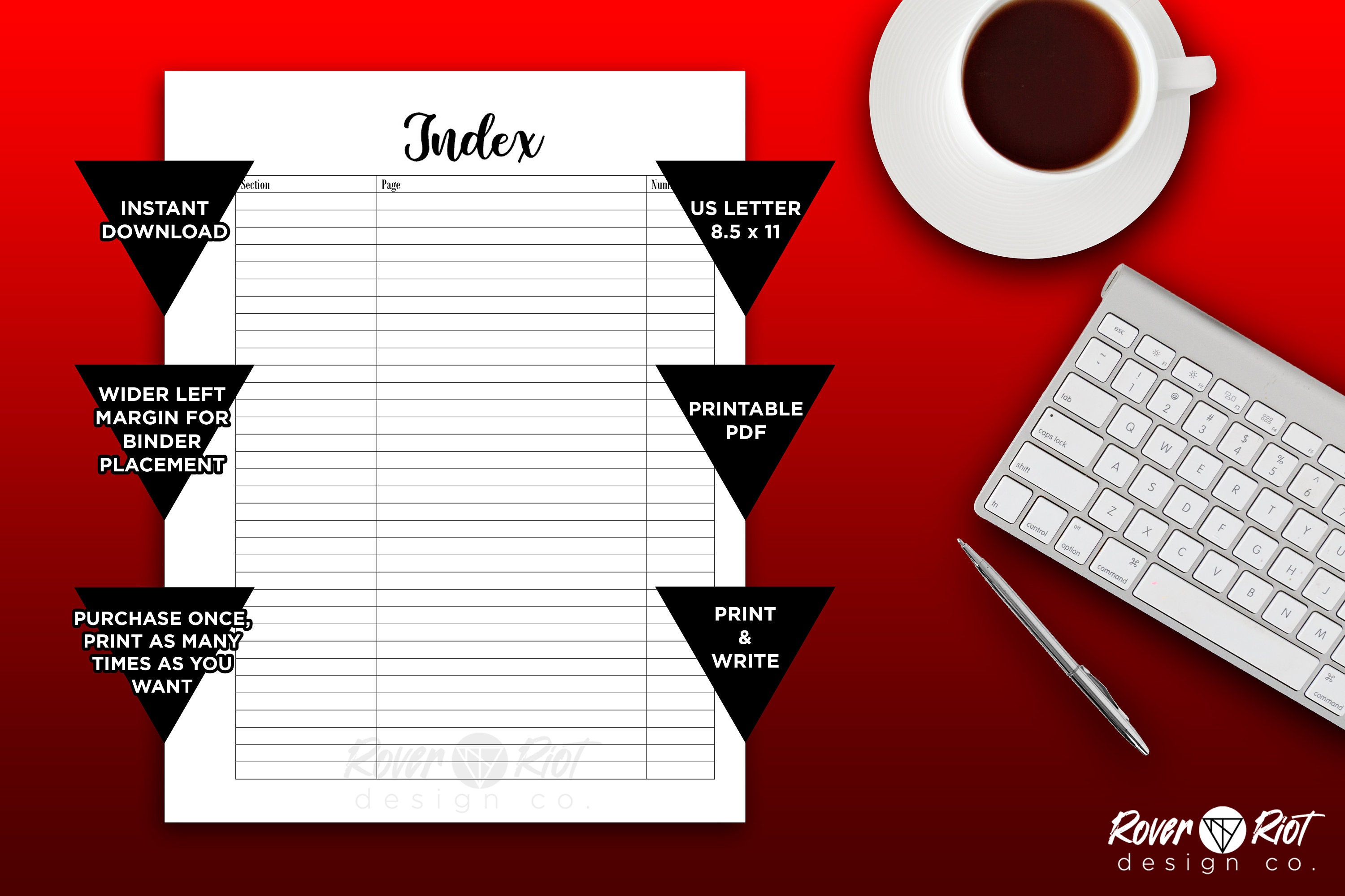 Index Printable Digital Download - Etsy