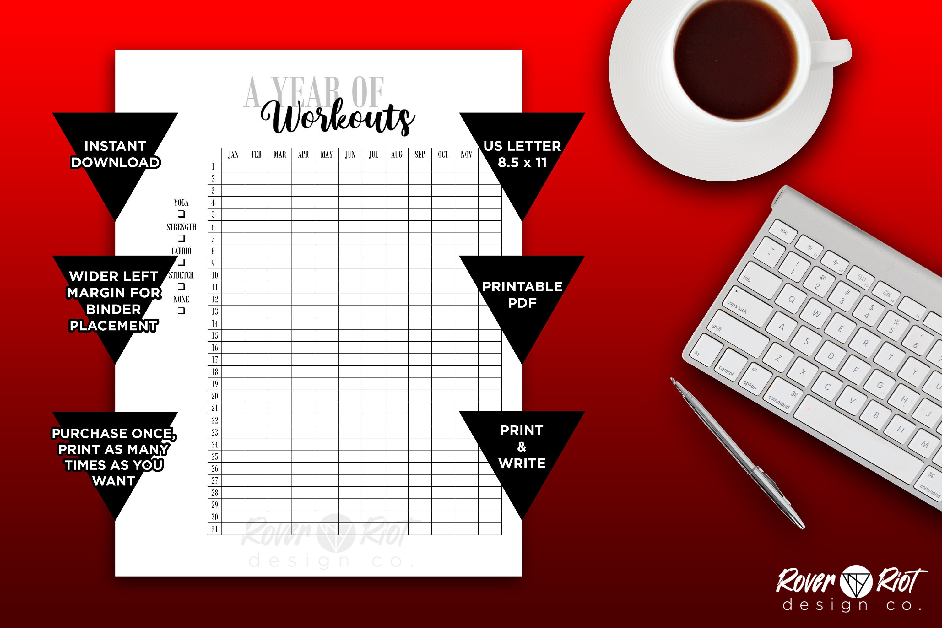 A Year of Workouts Tracker Printable Digital Download - Etsy