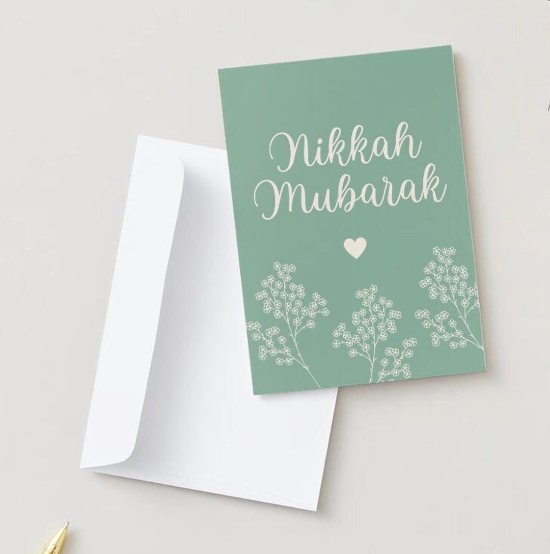 Nikkah Mubarak Wedding Card 5x7 Folded Greeting Card Blank Inside White ...