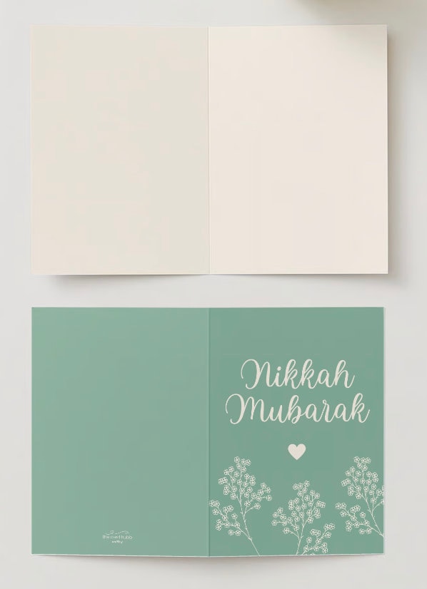 Nikkah Mubarak Wedding Card 5x7 Folded Greeting Card Blank Inside White ...