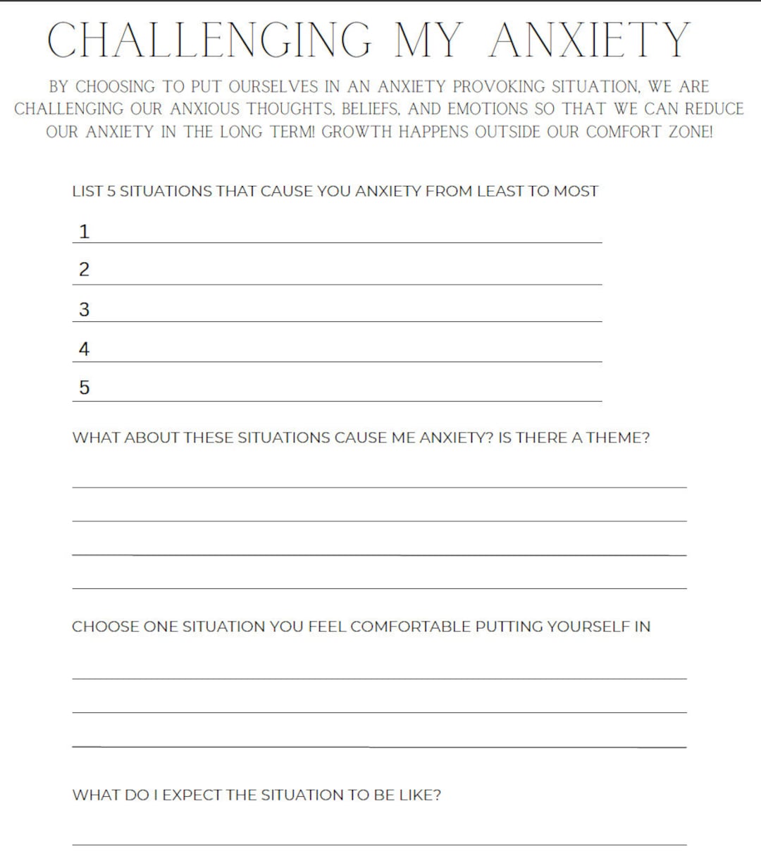 Challenging Anxiety Worksheet - Etsy