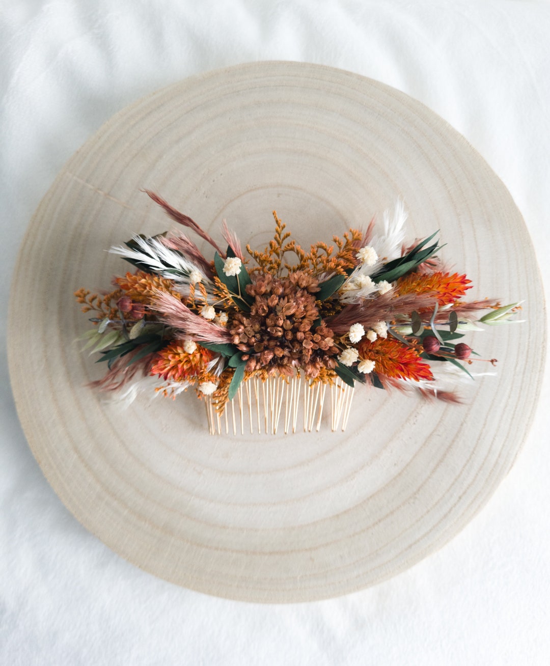 Burnt Orange Flower Comb, Orange Hair Accessories, Boho Hair Comb ...