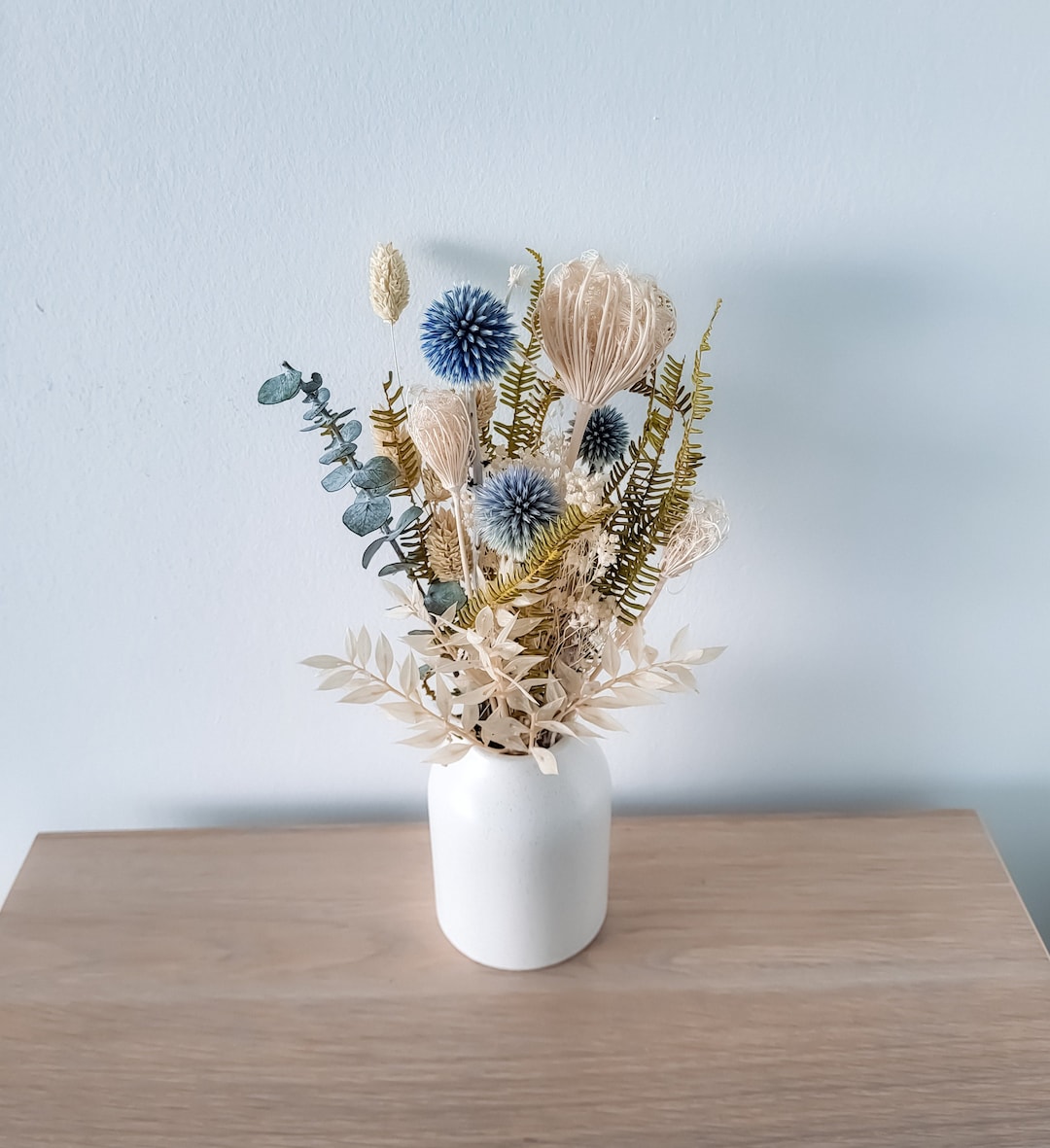 Dried Floral Arrangement, Dried Flower Bouquet, Dried Flower Vase, Blue ...