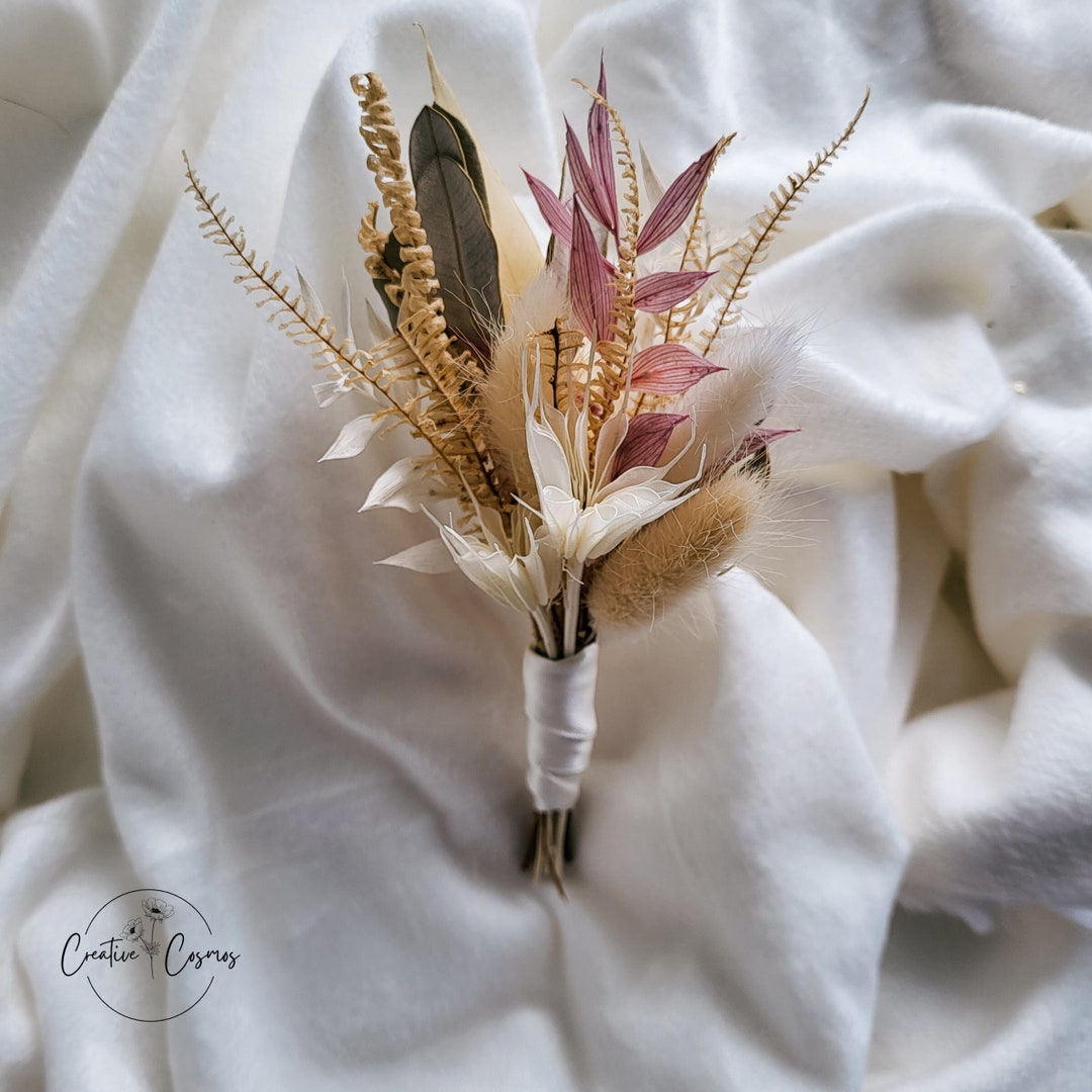 Boho Pink Boutonniere, Men's Buttonhole, Boutonniere Pin, Groomsmen ...