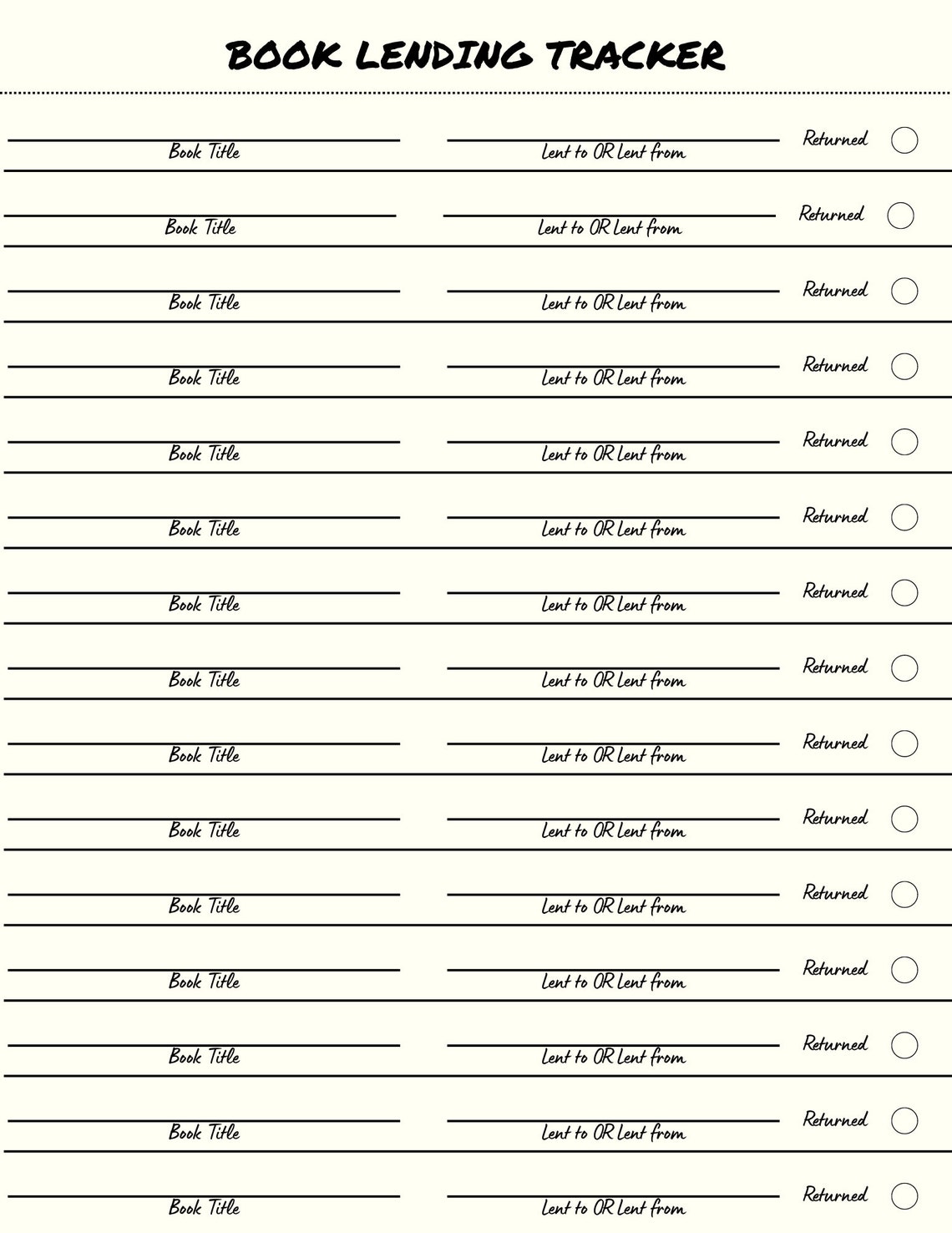 Book Lending Tracker | Book Tracker Template | Book Lending| Book ...