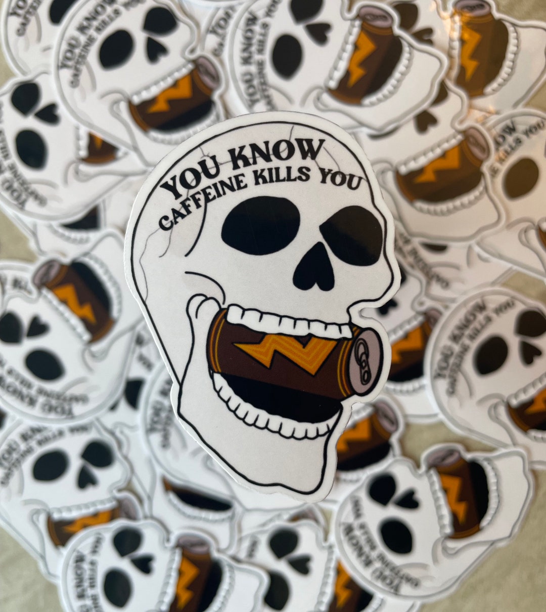 Caffeine Skull Funny Sticker, Energy Drink, Skull, Horror, Undead ...