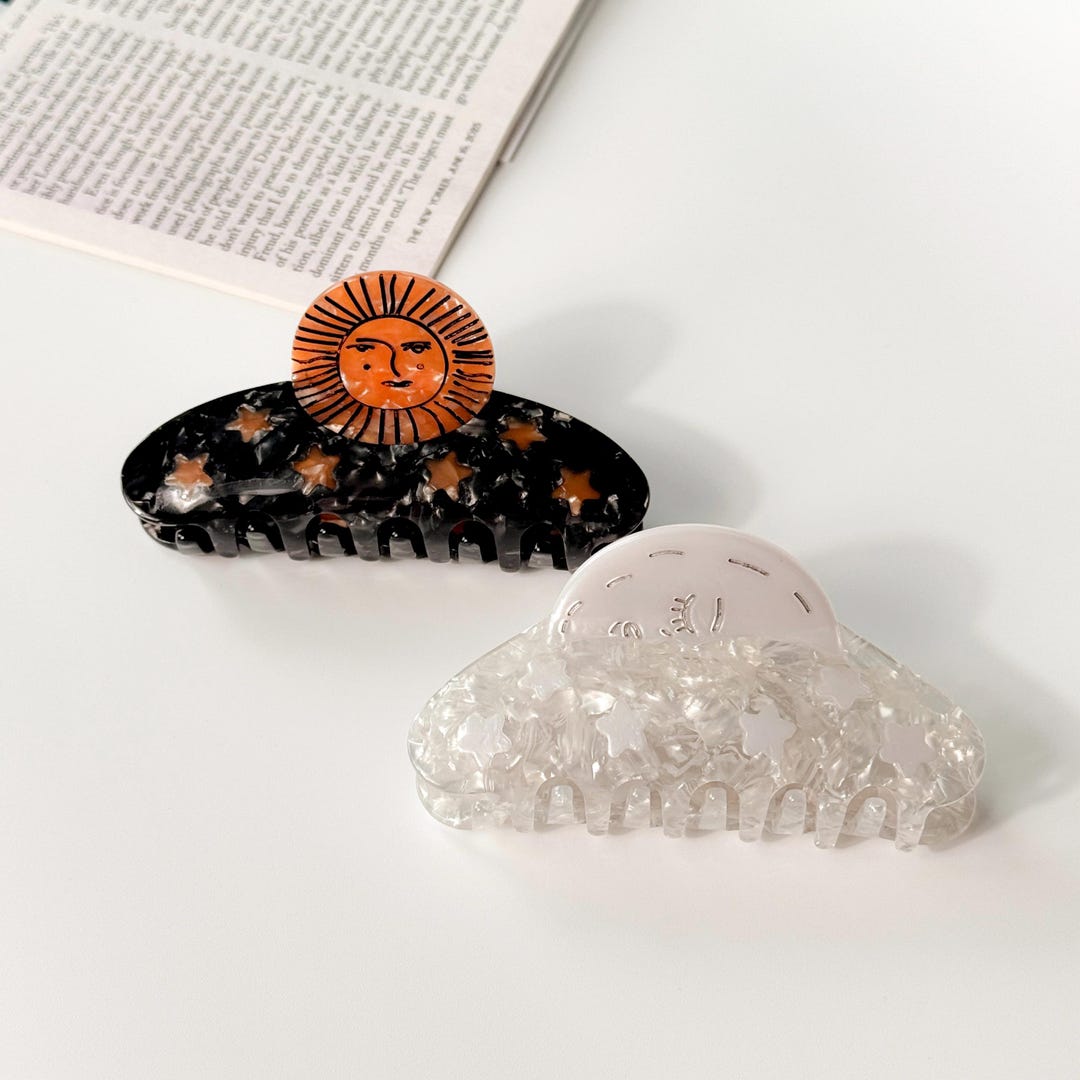 Sun & Moon Claw Hair Clips | Celestial Star Design Cute Aesthetic Clip ...