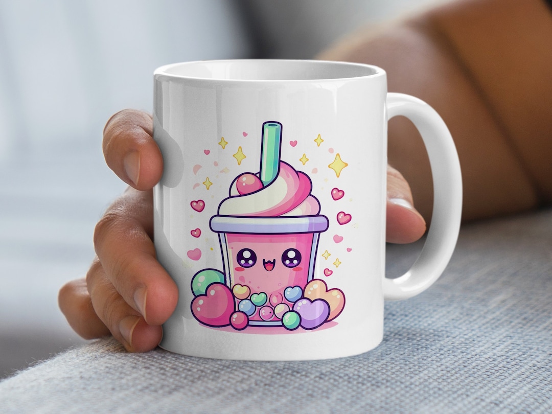 Kawaii Boba Tea Cup Mug, Cute Bubble Tea Lover Gift, Adorable Cartoon ...