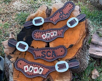 Western Leather Spur Straps, Custom, Tooled, Handmade, Floral, Initials ...