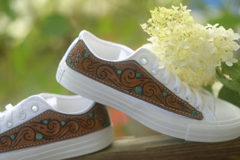 Customizable Hand-tooled Leather on Low Top Converse - Etsy