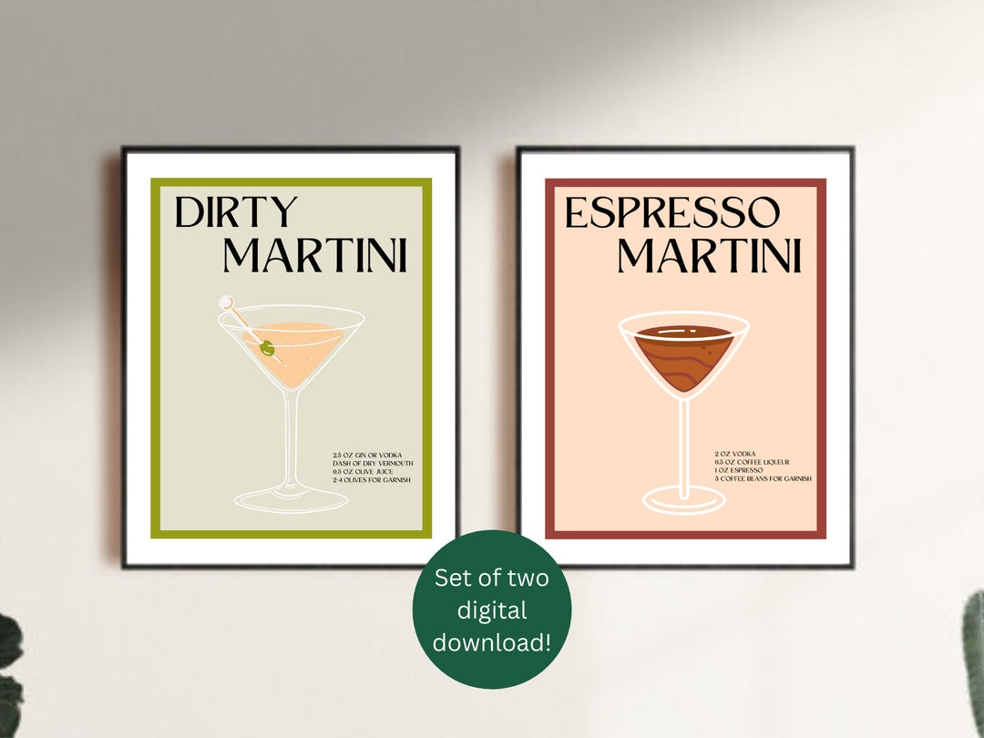 Martini Print Set of Two, Dirty Martini Art, Espresso Martini Poster ...