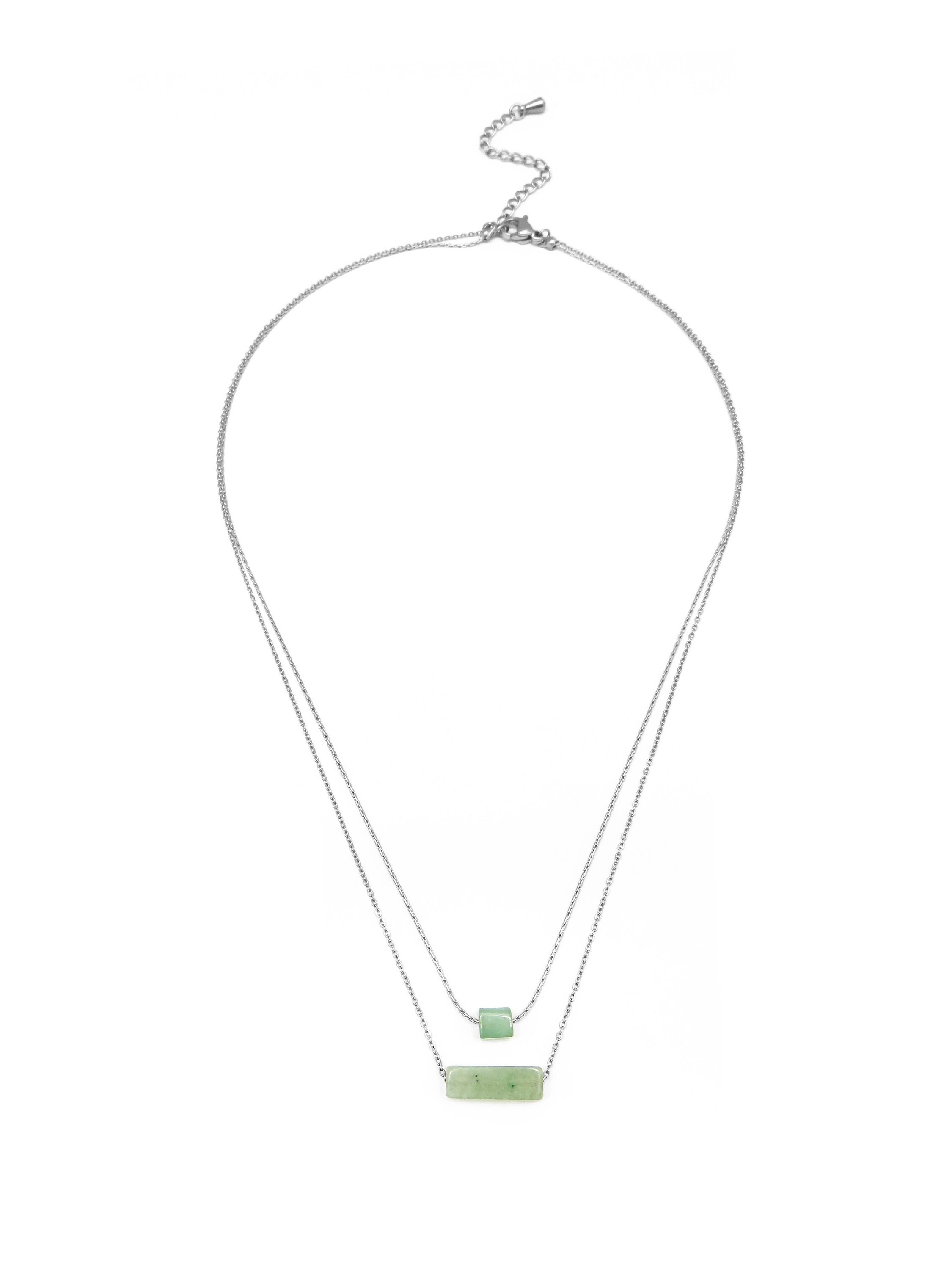 Jade Light/dark Green Layered Bar / Double Strand Dainty Necklace / Pendant for Women With ...