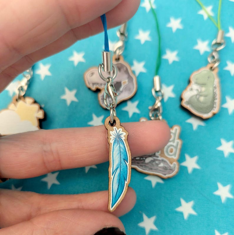 Wooden Phone Charms - 5 Bird and Dinosaur Themed Designs - Etsy